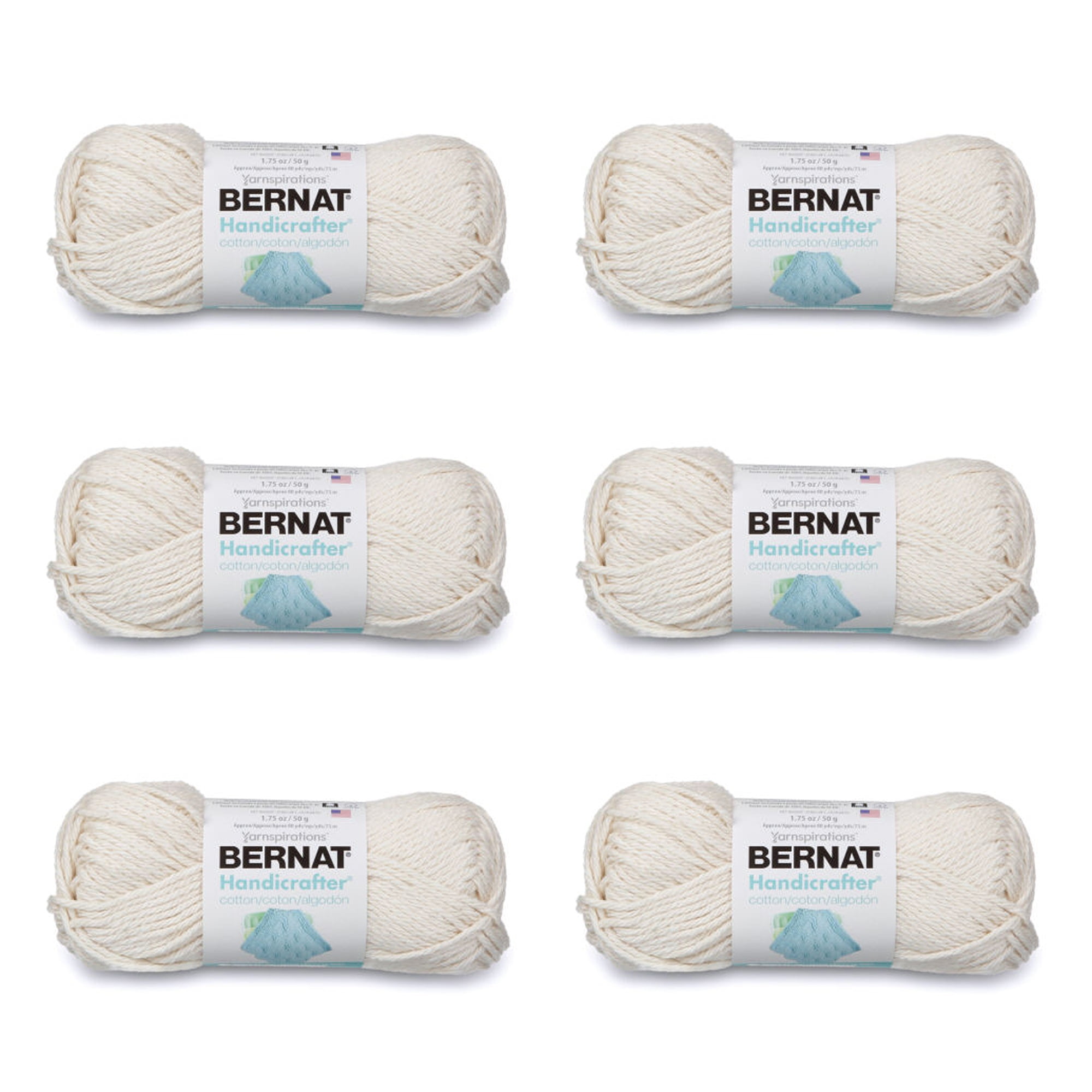 Bernat Handicrafter Cotton Off White Yarn - 6 Pack of 50g/1.75oz ...