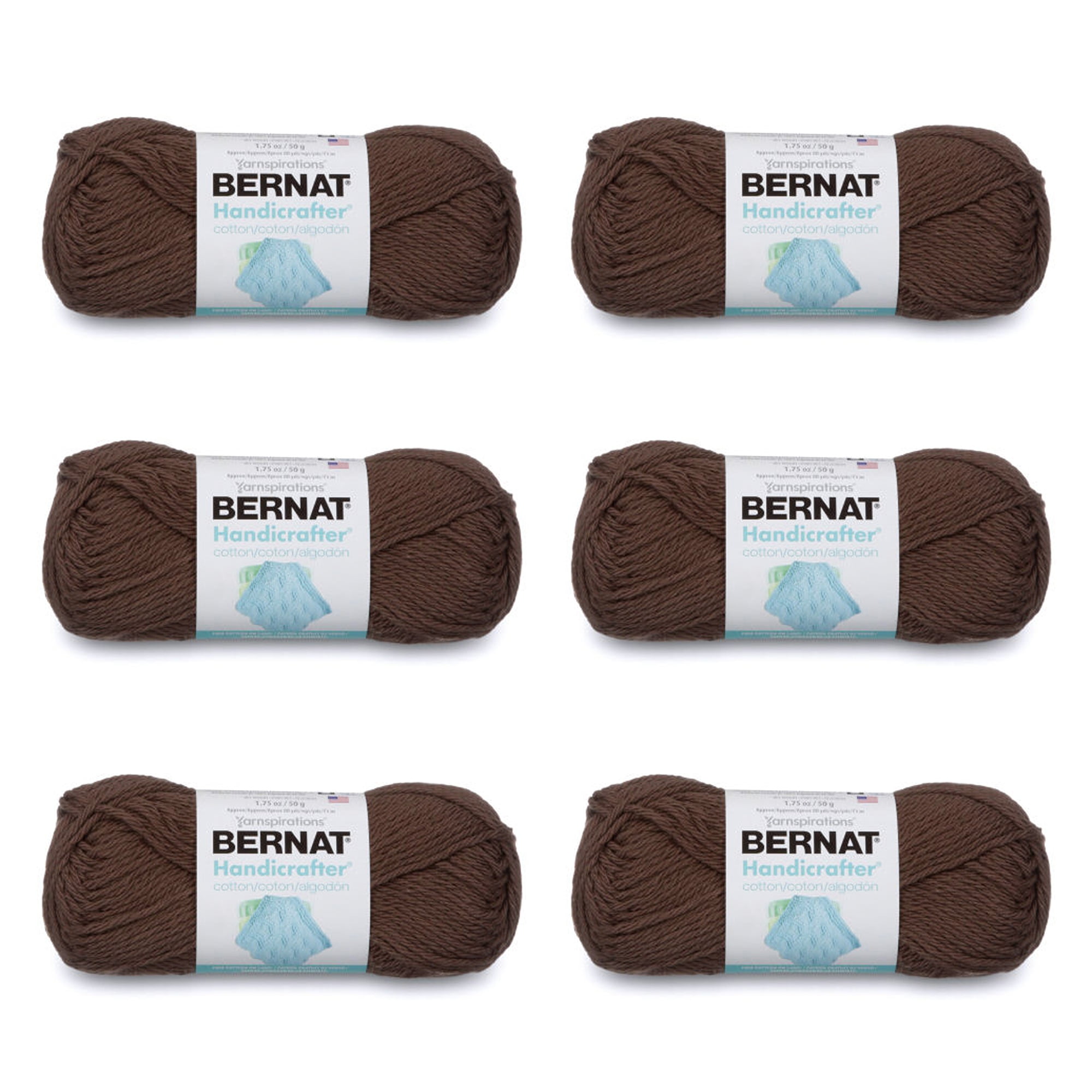 Bernat Handicrafter Cotton Warm Brown Yarn - 6 Pack of 50g/1.75oz ...