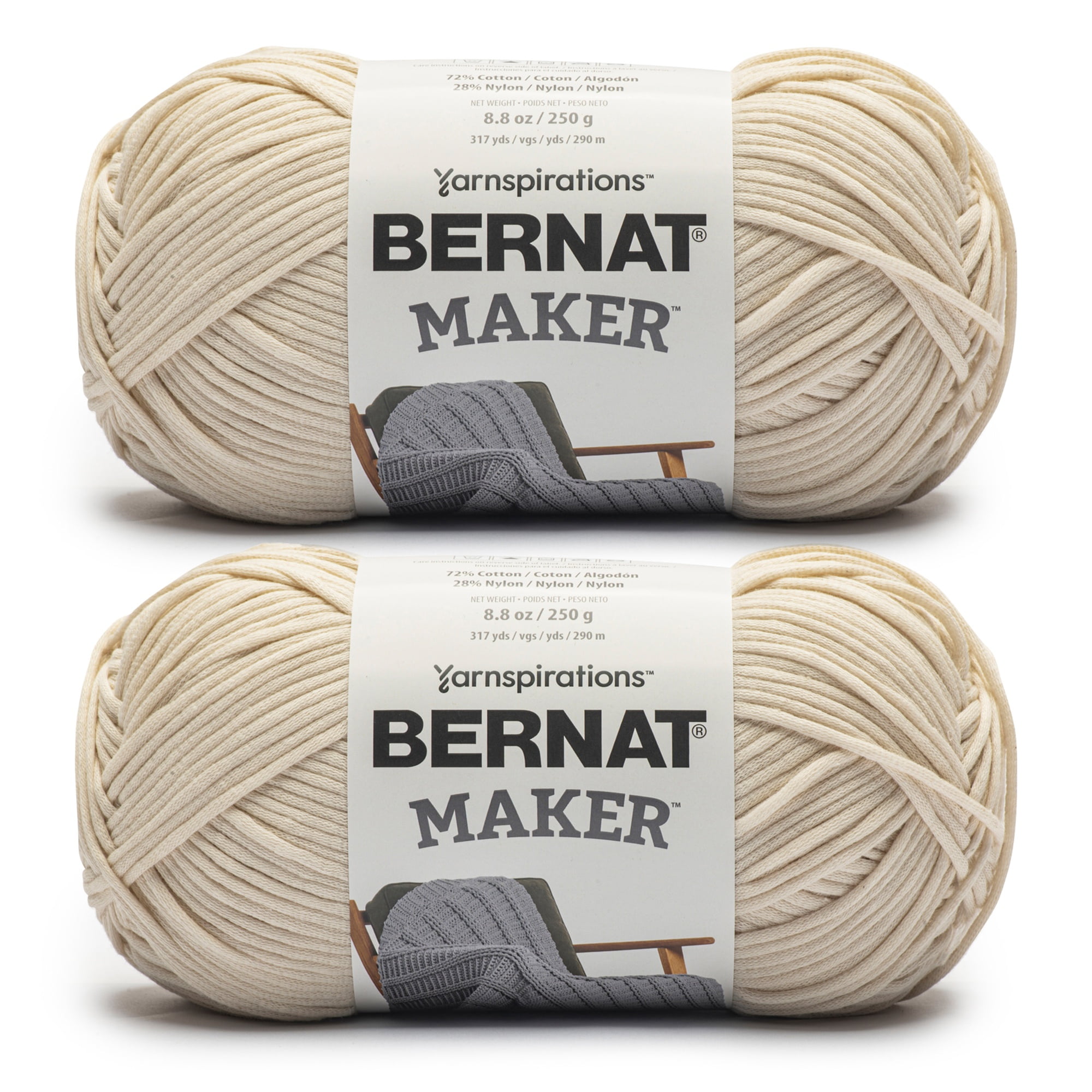 Bernat® Maker™ #5 Bulky Cotton Yarn, Cream 8.8oz/250g 317 Yards (2 Pack ...
