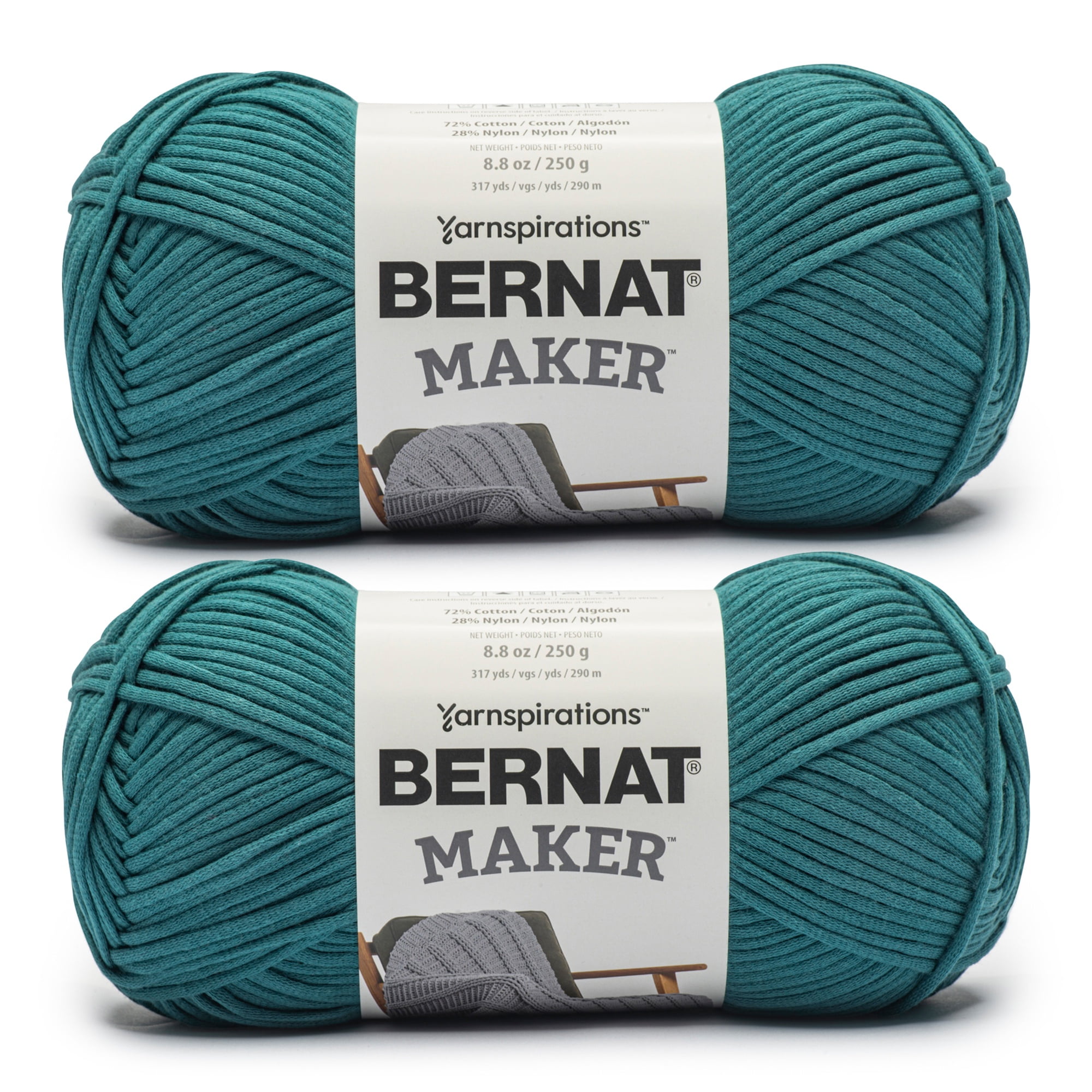 Bernat® Maker™ #5 Bulky Cotton Yarn, Teal 8.8oz/250g 317 Yards (2 Pack) - Walmart.com