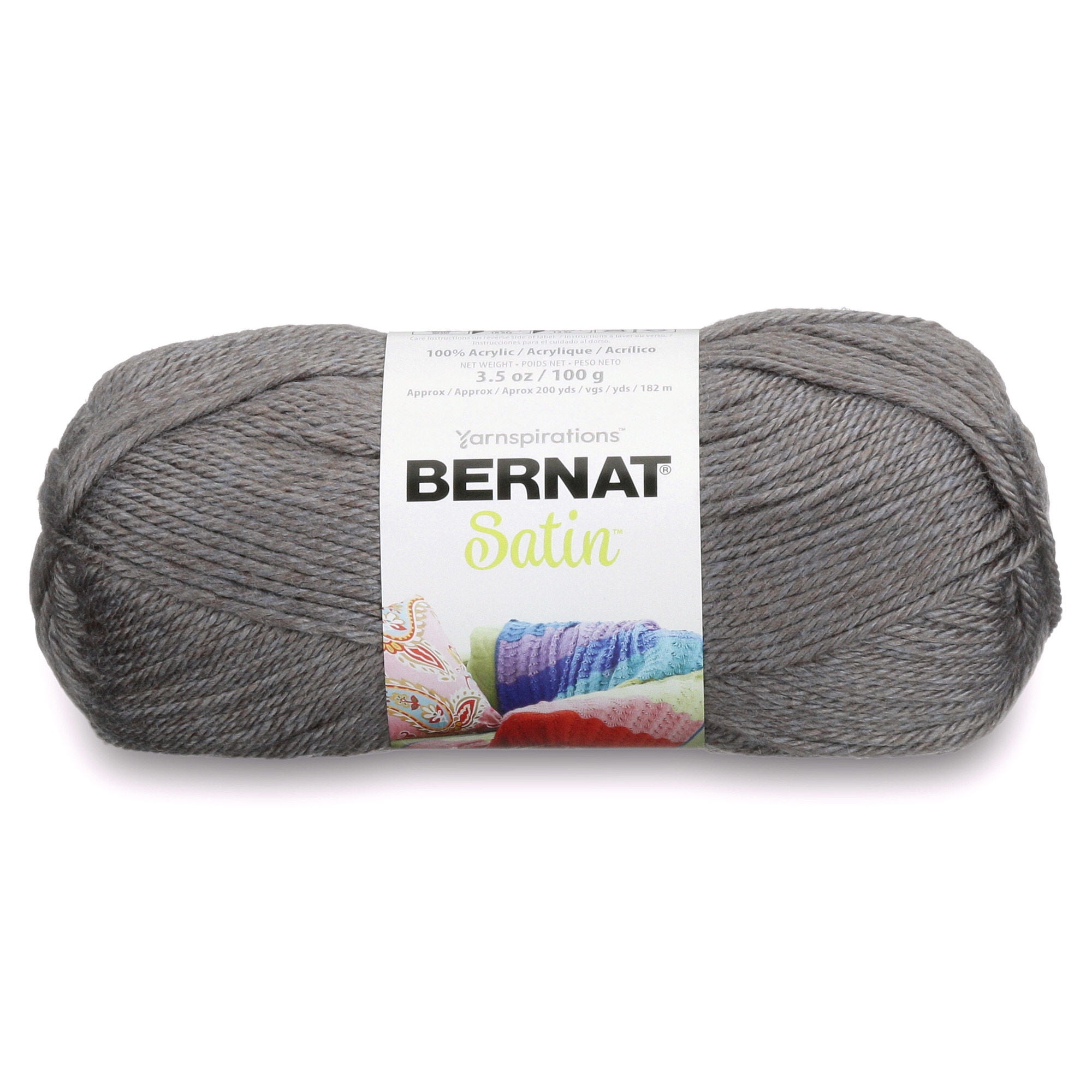 Bernat Satin 4 Medium Acrylic Yarn, Gray Mist Heather 3.5oz/100g, 200 ...