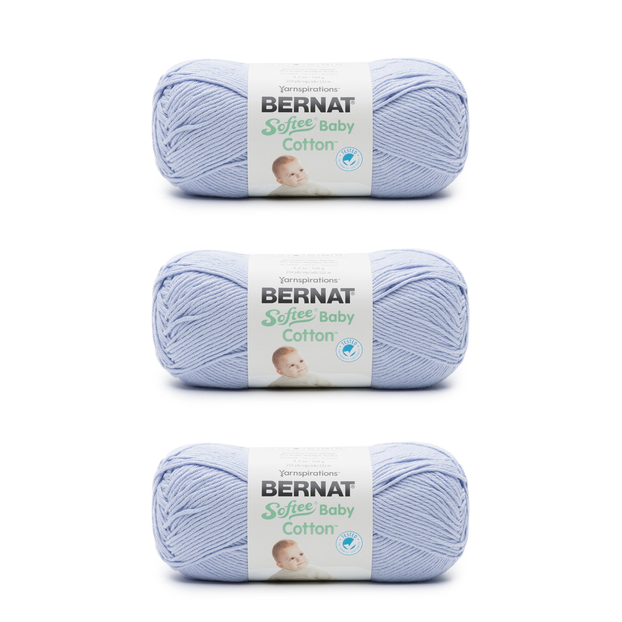 Bernat Softee Baby Cotton Pale Periwinkle Yarn - 3 Pack of 120g/4.25oz ...