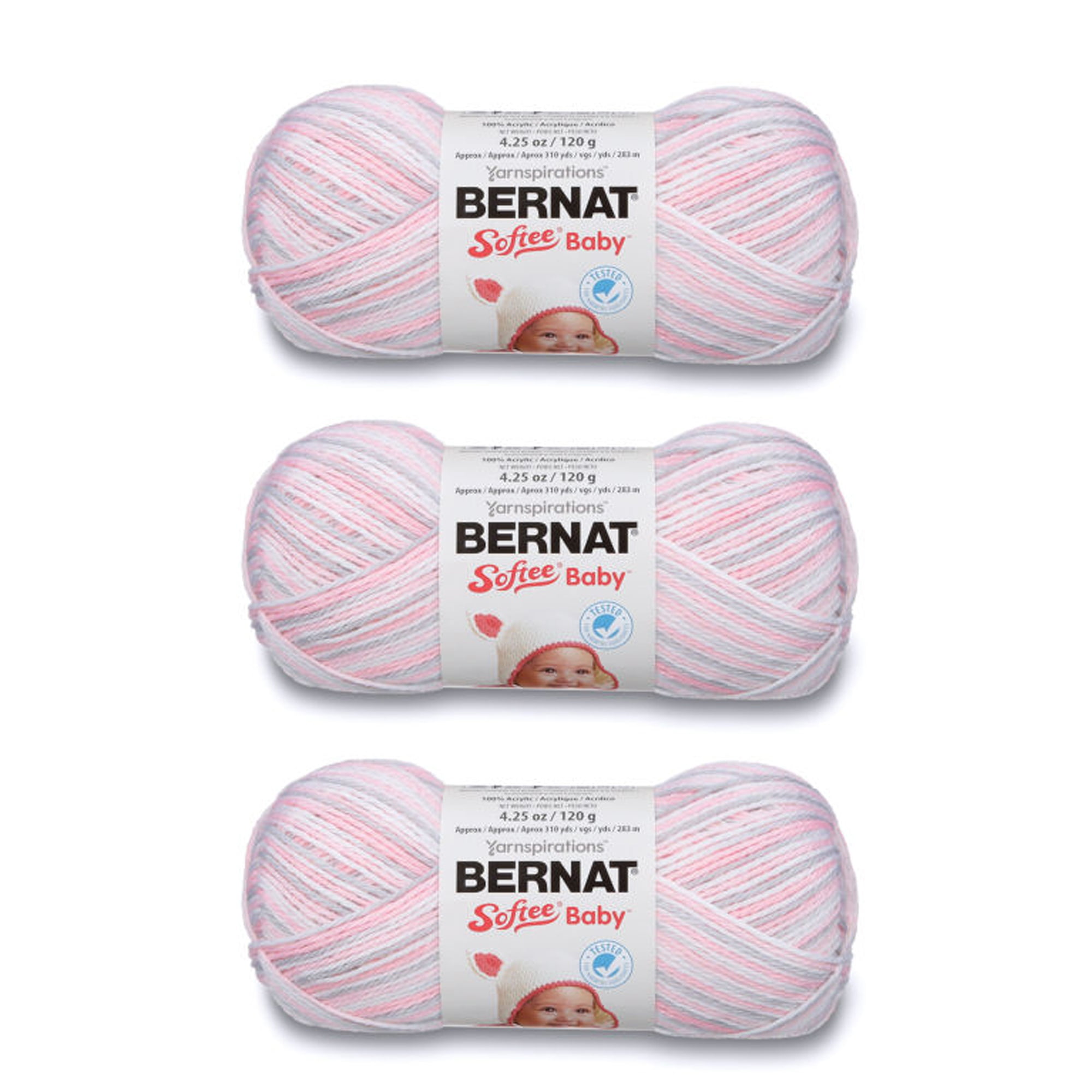 Bernat Softee Baby Pink Flannel Yarn - 3 Pack of 120g/4.25oz - Acrylic ...