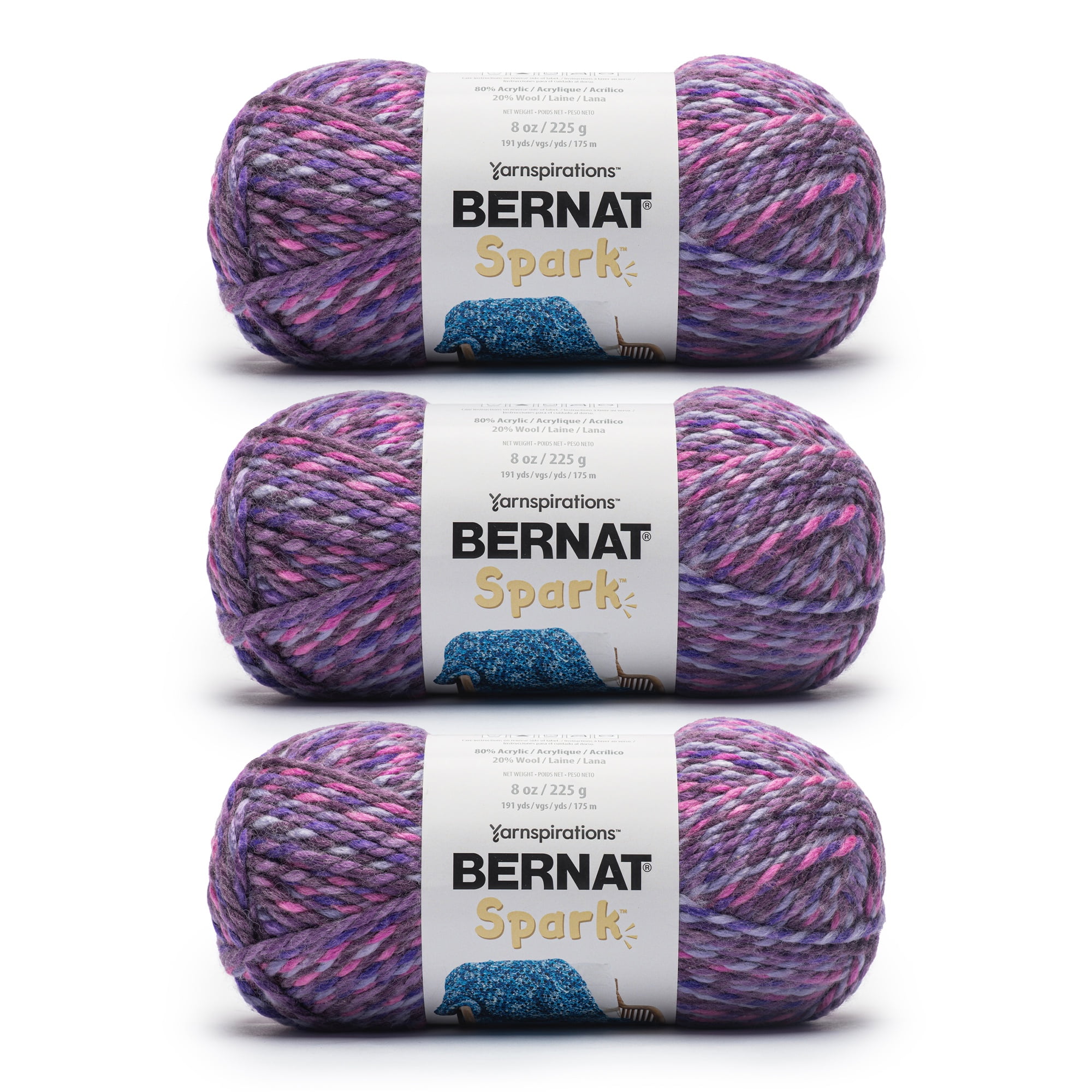 Bernat® Spark™ #5 Bulky Blend Yarn, Mystic 8oz/225g 191 Yards (3 Pack ...