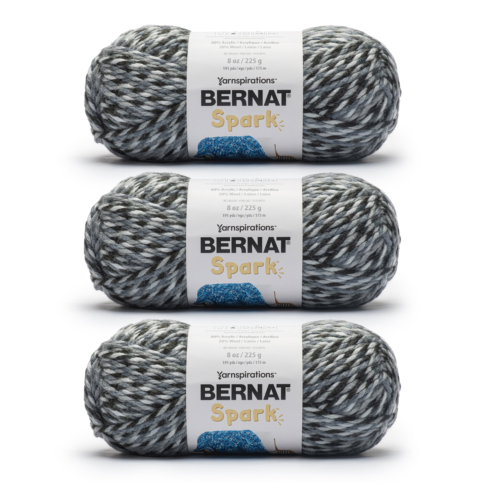 Bernat® Spark™ #5 Bulky Blend Yarn, Quarry 8oz/225g 191 Yards (3 Pack ...