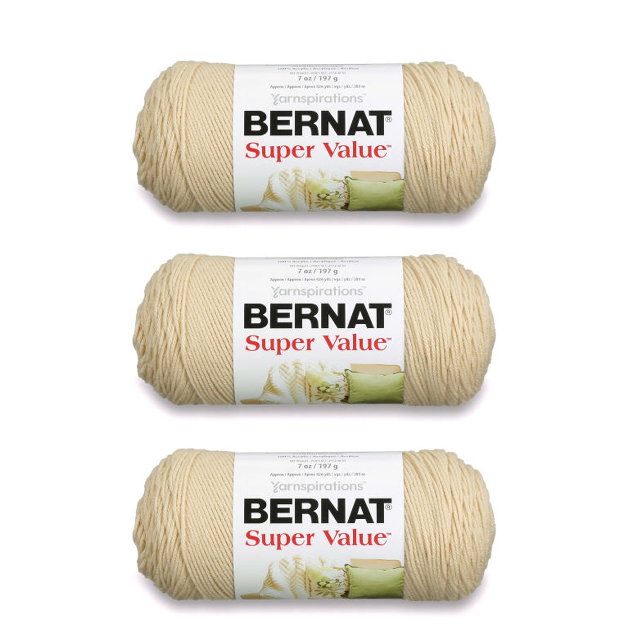Bernat Super Value Oatmeal Yarn - 3 Pack of 198g/7oz - Acrylic - 4 ...