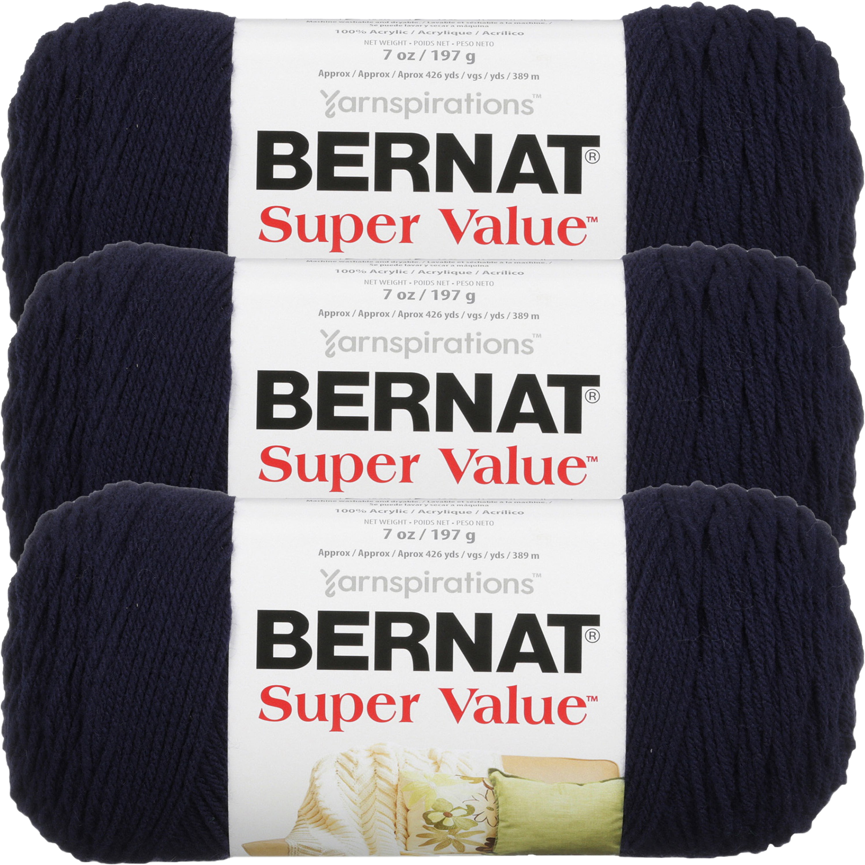 Bernat Super Value Solid Yarn-Navy, Multipack Of 3 - Walmart.com
