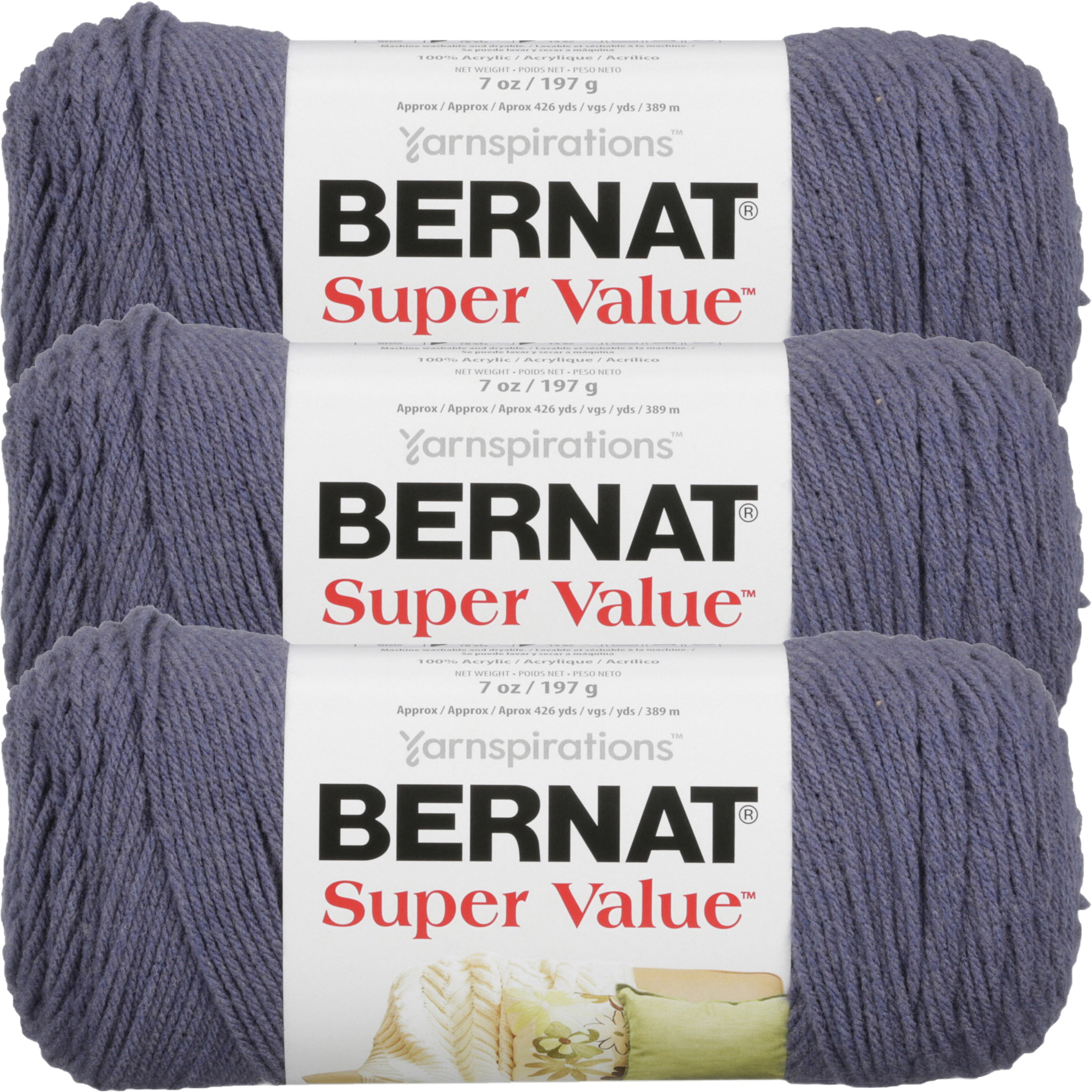 Bernat Super Value Solid Yarn-Steel Blue Heather, Multipack Of 3 ...