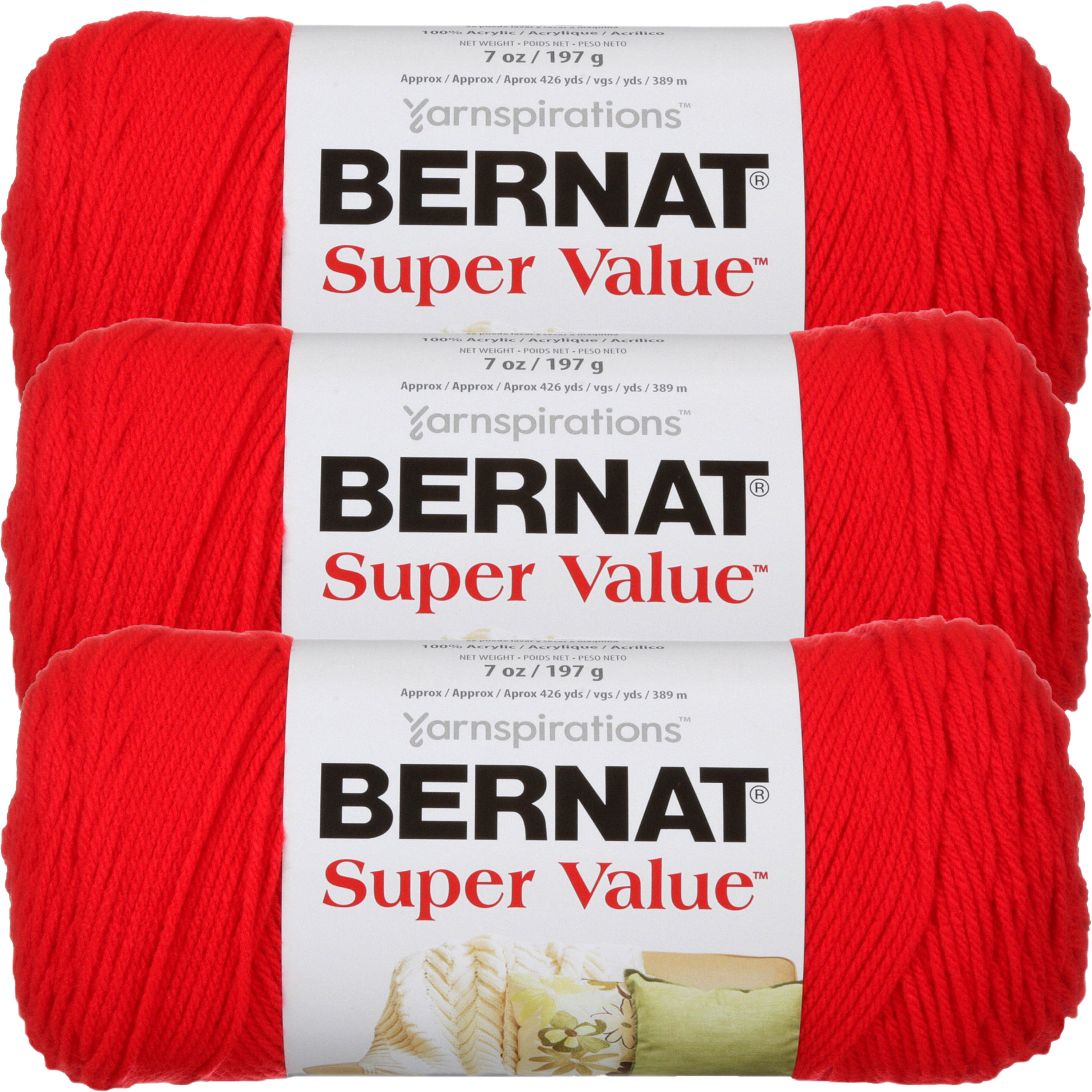 Bernat Super Value Solid Yarn-True Red, Multipack Of 3 - Walmart.com