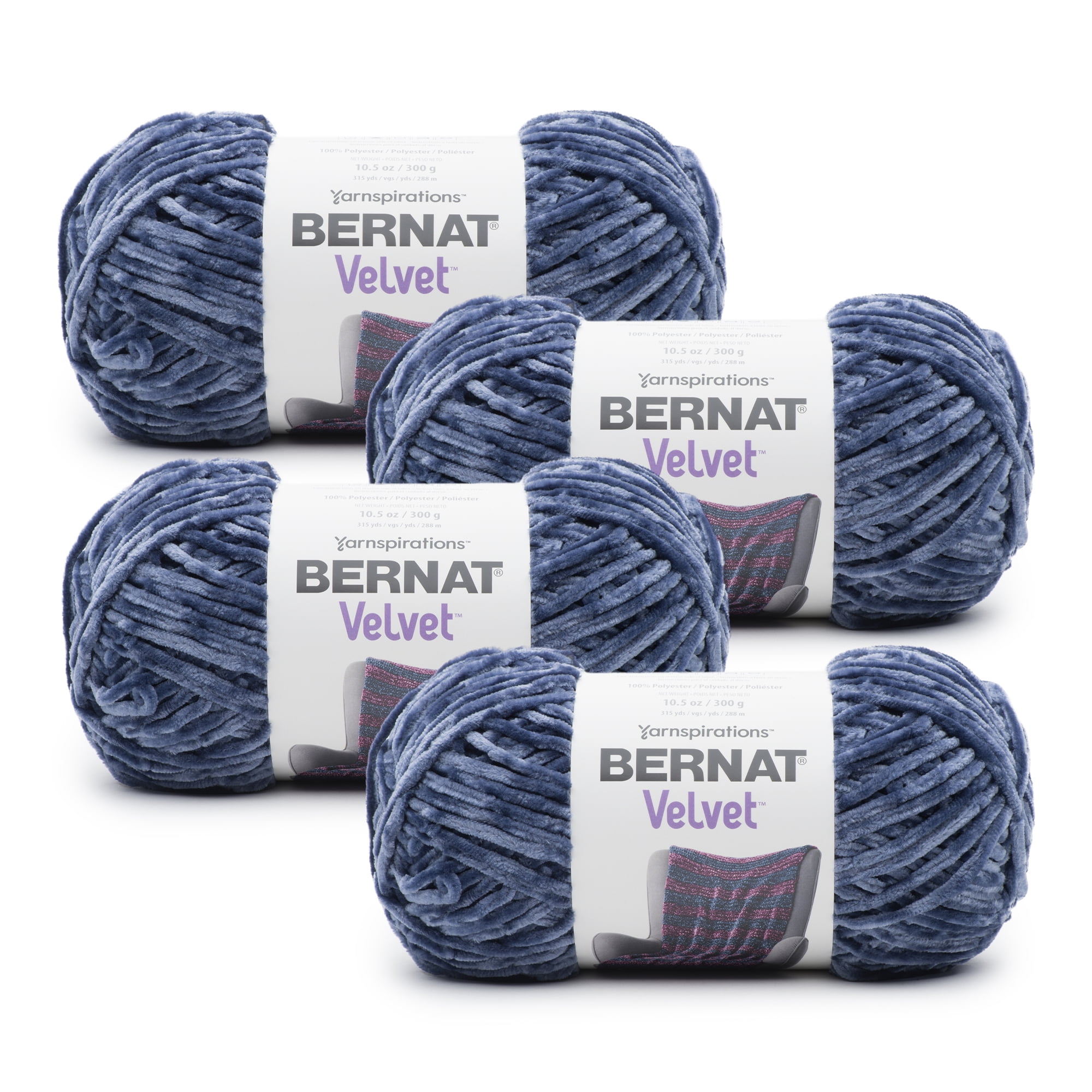 Bernat® Velvet™ #5 Bulky Polyester Yarn, Indigo Velvet 10.5oz/300g, 315 Yards (4 Pack) - Walmart.com
