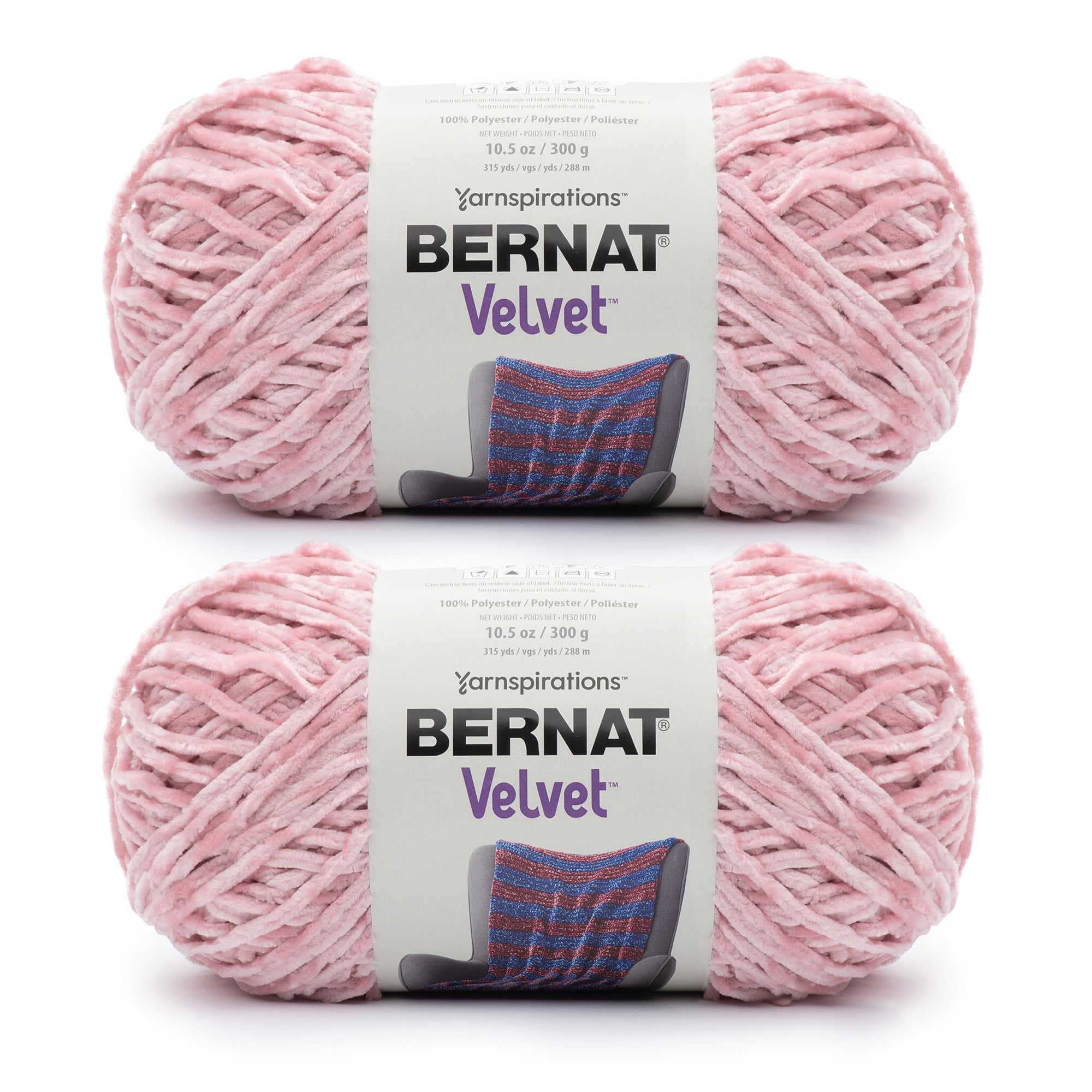 Bernat Velvet Quiet Pink Yarn, 2-Pack 300g, Bulky Polyester, Velvety ...