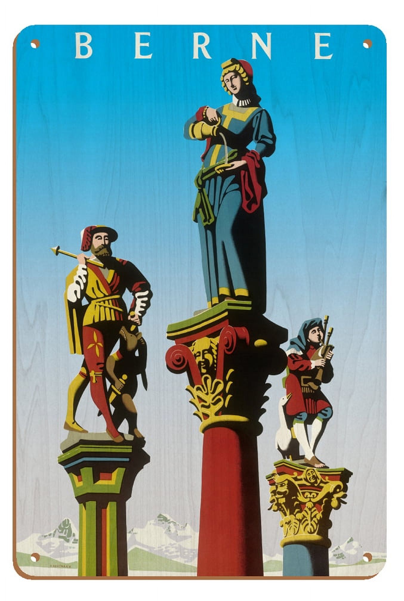 Berne - Capital of Switzerland - Old Town Fountain Statues - Vintage ...