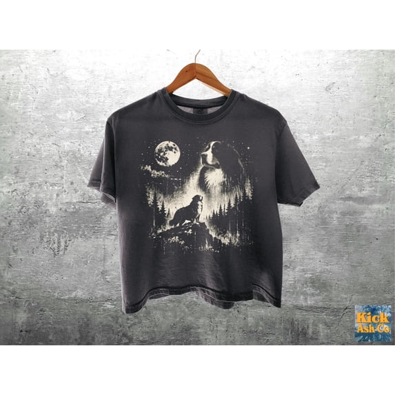 Bernese Dog Moon Crop Tee Shirt Boxy 3023CL Tshirt Womens Unisex ...