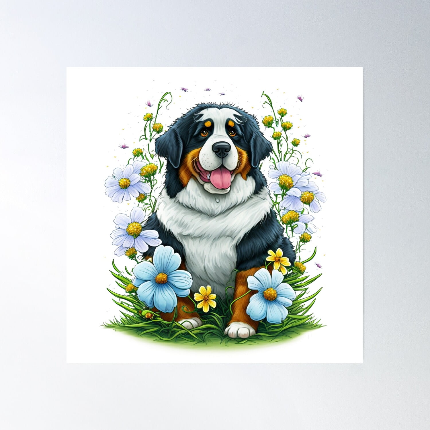 Bernese Dog With Flowers Poster Wall Art, Modern Wall Decor, 24x36 UNFRAMED - Walmart.com