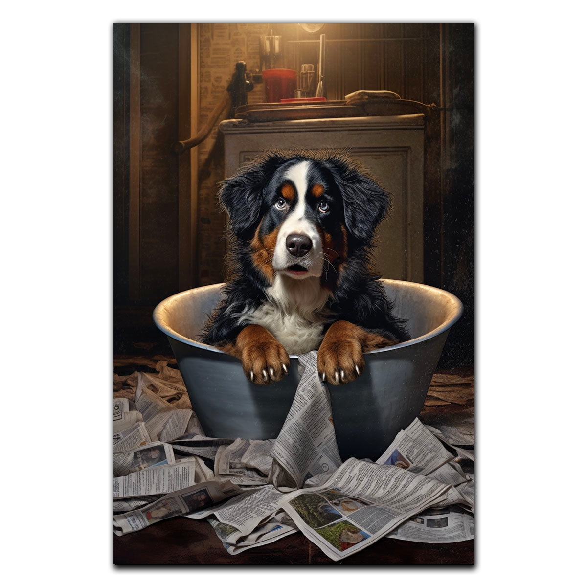 Bernese Mountain Canvas Wall Art for Bathroom, Funny Dog Bedroom Wall ...