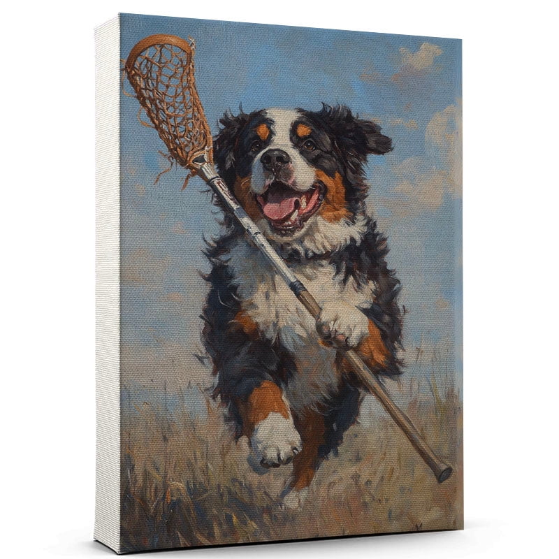 Bernese Mountain Cute Dog Lacrosse Stretched Canvas Size 8x12 – Retro ...