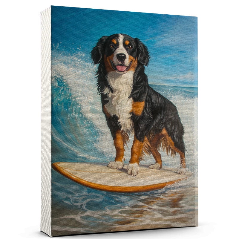 Bernese Mountain Cute Dog Surfboard Stretched Canvas Size 8x12 – Retro ...