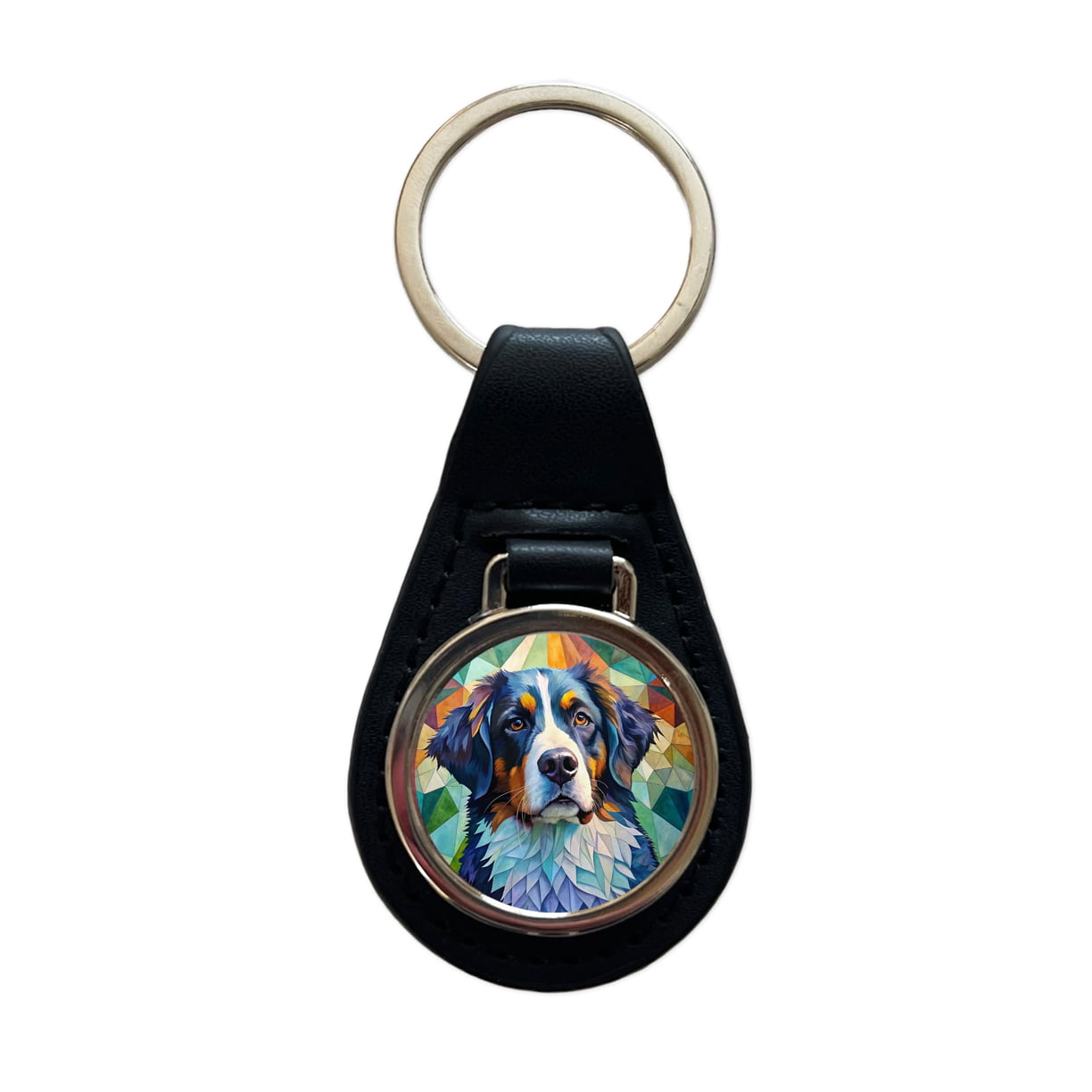 Bernese Mountain Dog Abstract Art Metal Black Leather Keychain ...