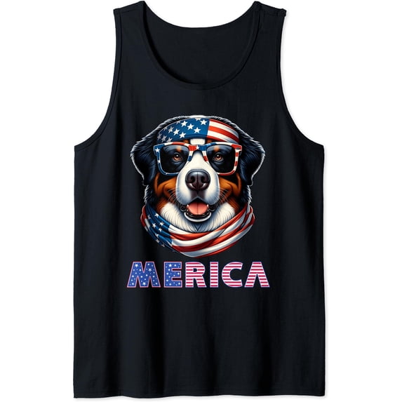 Bernese Mountain Dog American Flag Patriotic 4th of July Tank Top ...