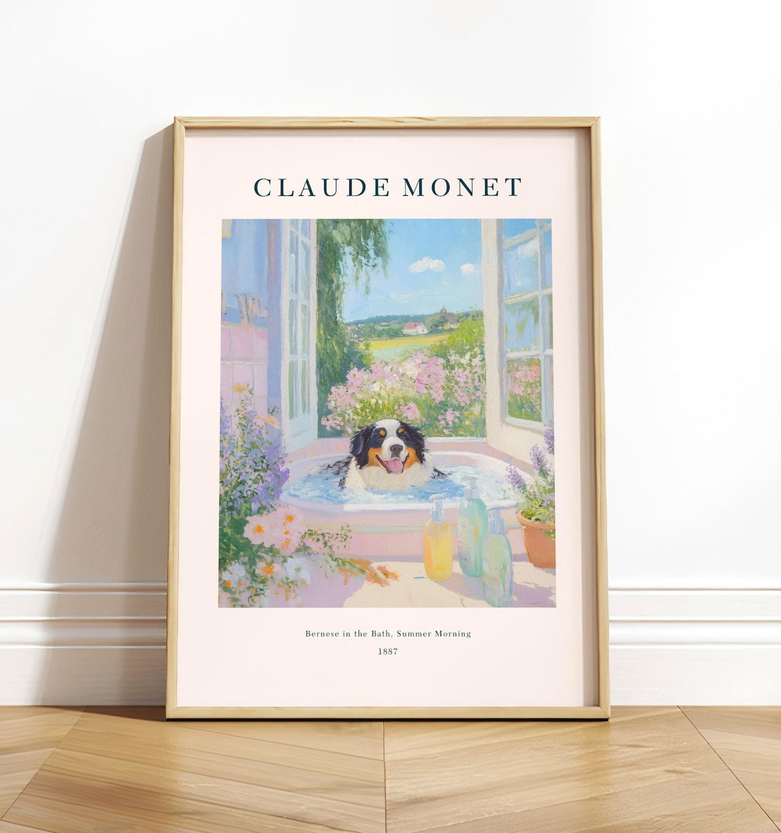 Bernese Mountain Dog Art Print, Floral Bathroom Poster, Unframed Paper ...