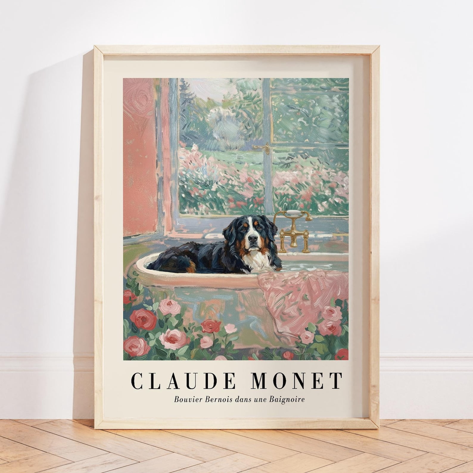 Bernese Mountain Dog Bathroom Wall Art, Pink Pastel Decor with ...