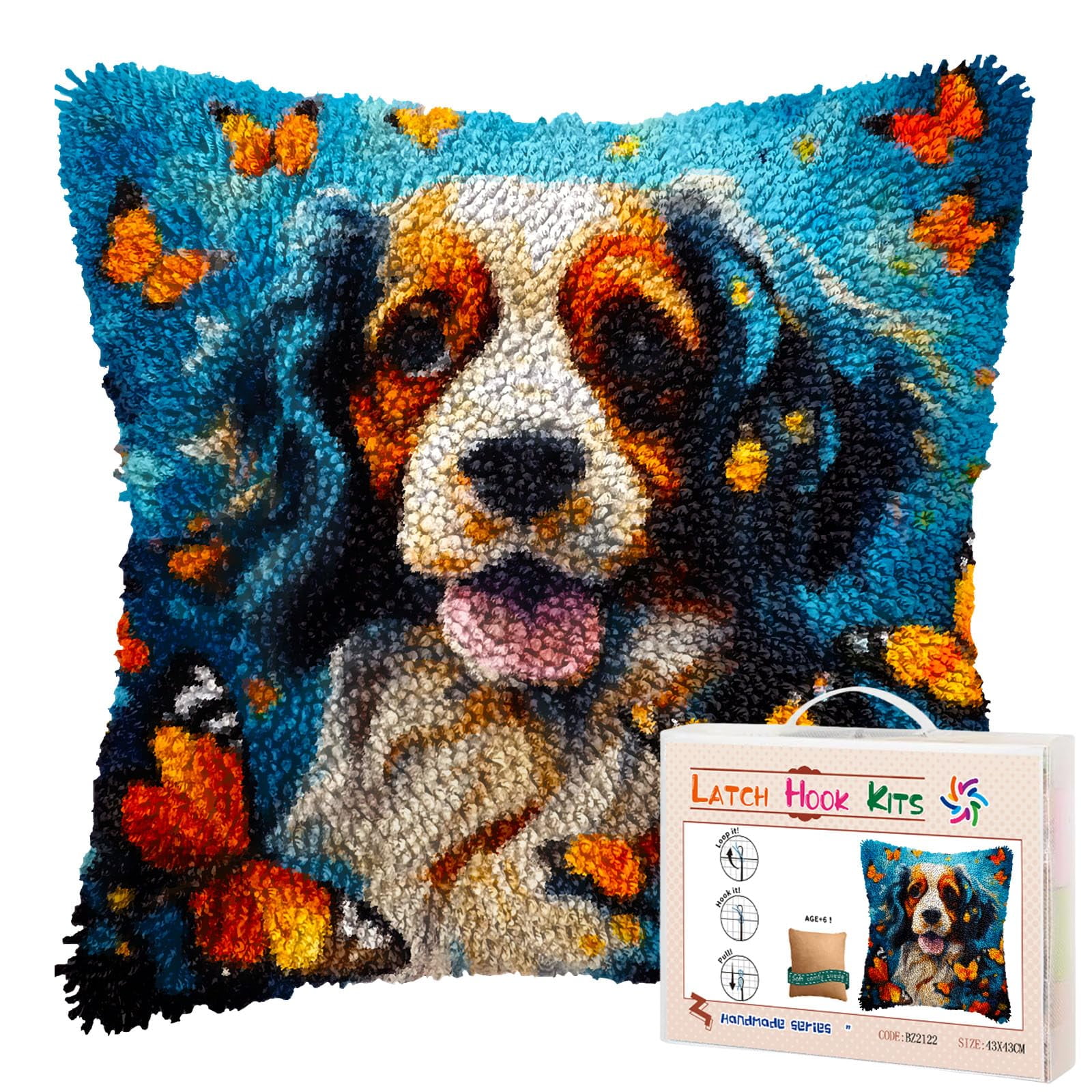 Bernese Mountain Dog and Butterflies DIY Latch Hook Pillow Kits for ...