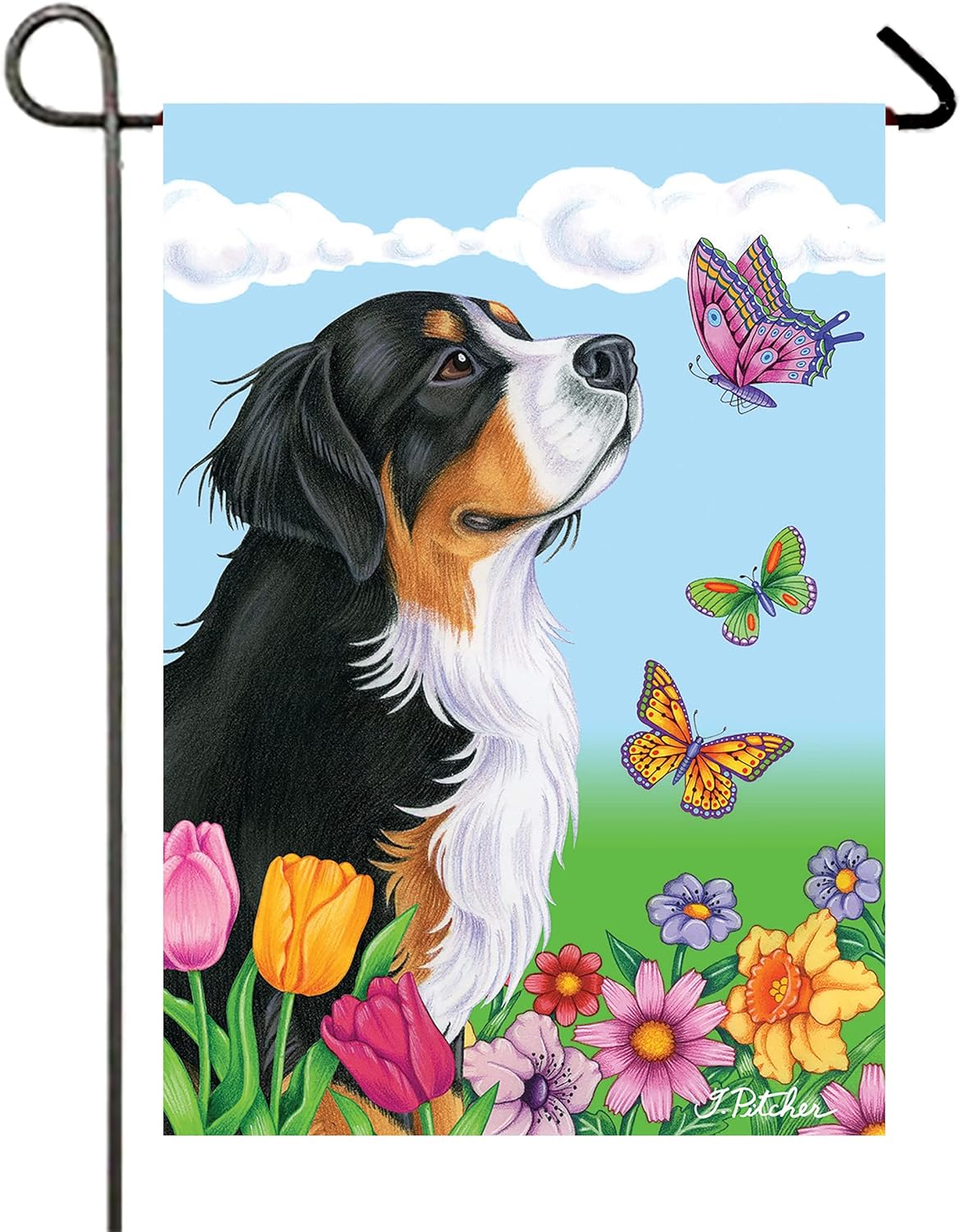 Bernese Mountain Dog Butterfly Garden Flag - Walmart.com