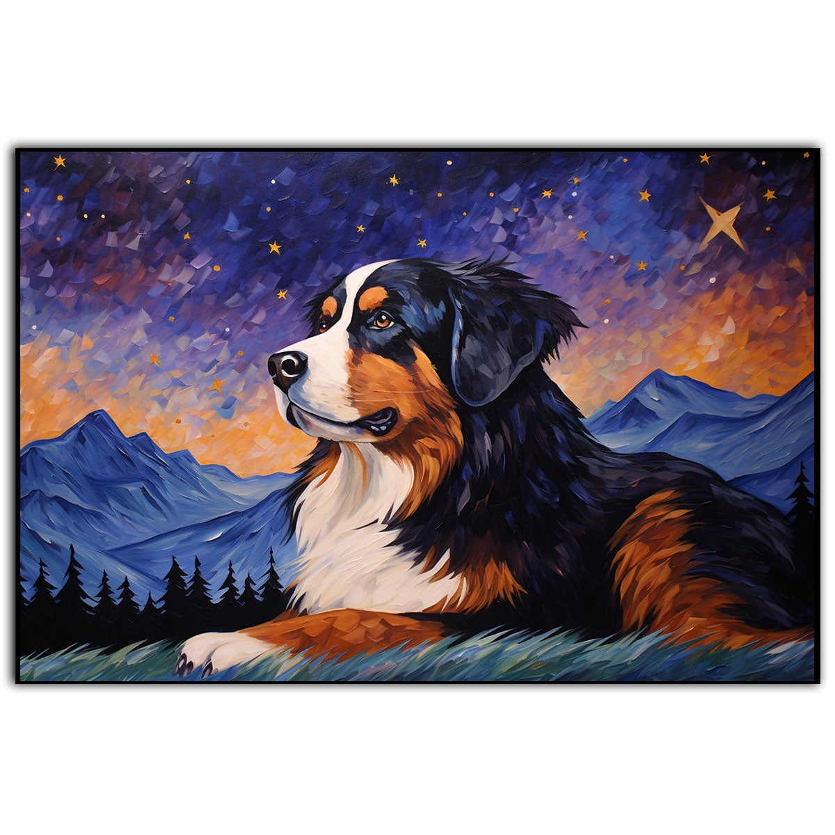 Bernese Mountain Dog Canvas Prints of Starry Night Paintings ...