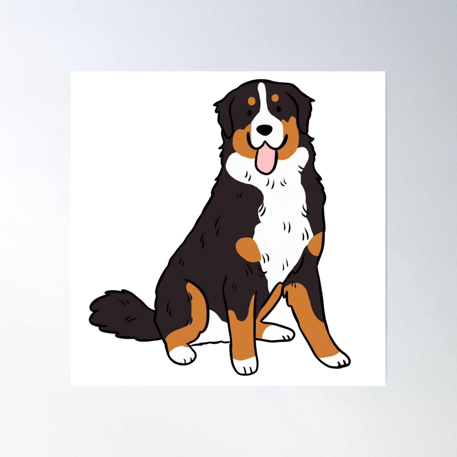 Bernese Mountain Dog Cute Illustration Poster Wall Art, Modern Wall Decor, 16x16 UNFRAMED ...