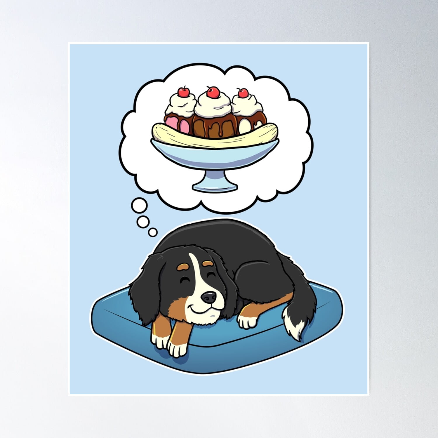 Bernese Mountain Dog Dreaming About Banana Splits Poster Wall Art, Modern Wall Decor, 24x36 ...