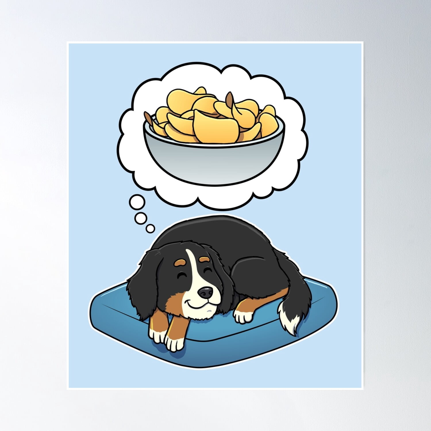 Bernese Mountain Dog Dreaming About Potato Chips Poster Wall Art ...