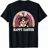 Bernese Mountain Dog Easter Bunny Eggs Hunting Boho Rainbow Graphic Tee ...