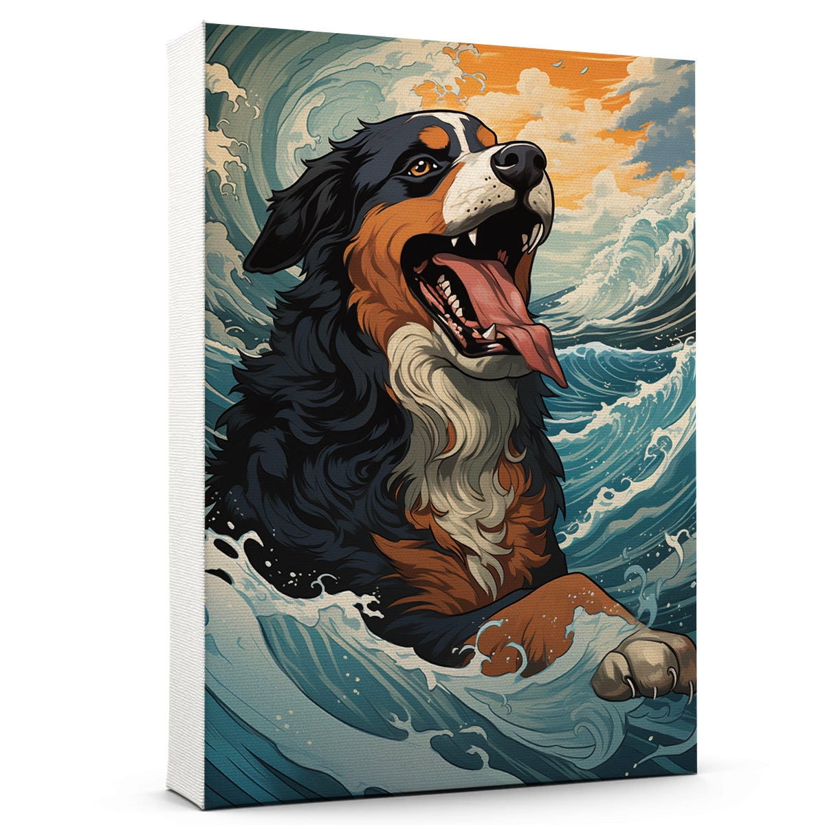 Bernese Mountain Dog With Great Wave Japanese Wall Art poster paintings for wall decorations ...