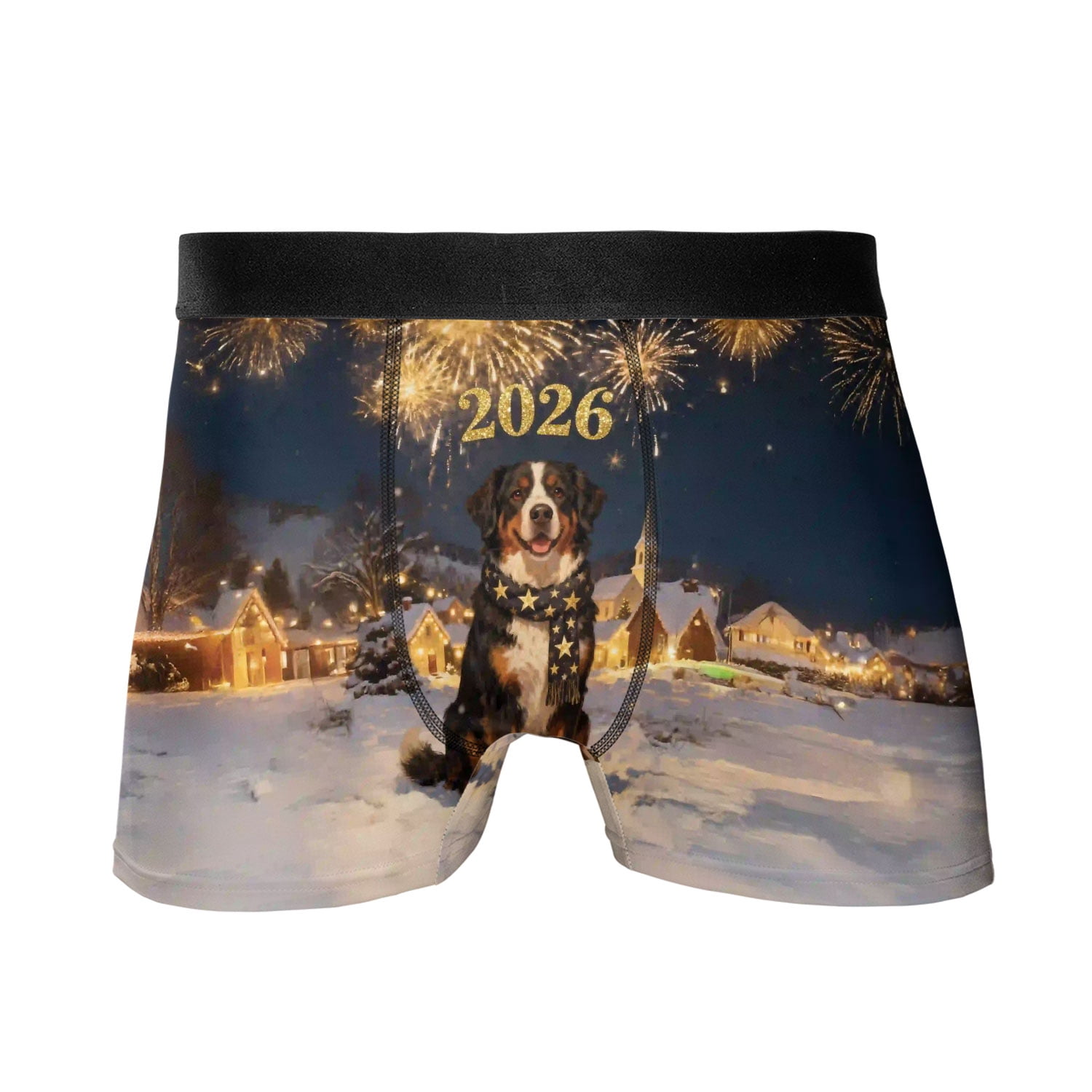 Bernese Mountain Dog Happy New Year 2026 with Fireworks on New Year's ...