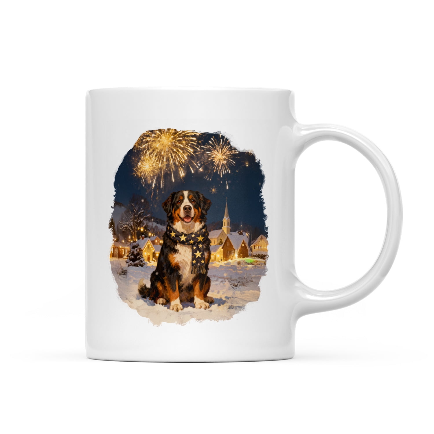 Bernese Mountain Dog Happy New Year 2026 with Fireworks on New Year's ...