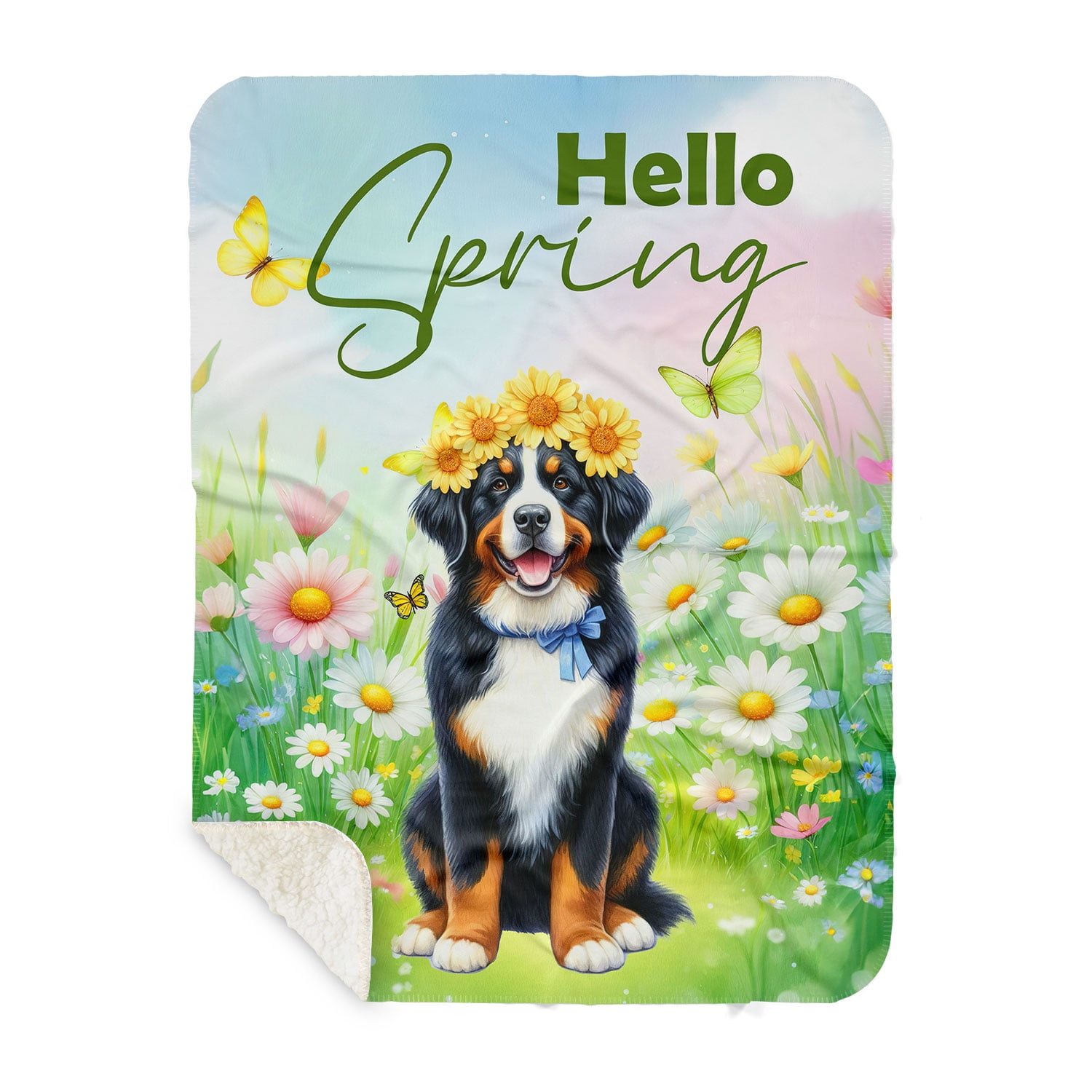 Bernese Mountain Dog Hello Spring Time Flower Floral Nature Cozy Sherpa ...