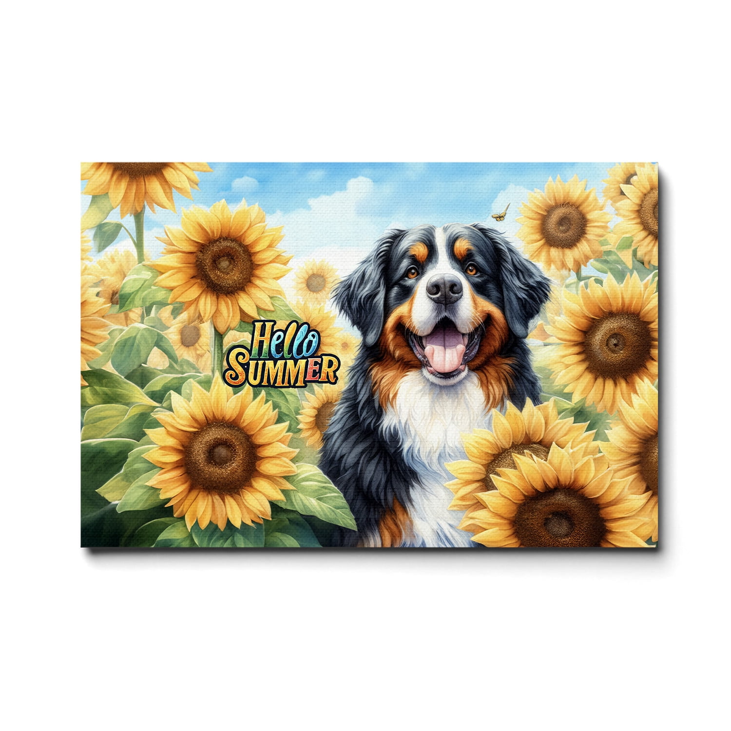 Bernese Mountain Dog Hello Summer Sunshine Sunflowers Spring Retro ...