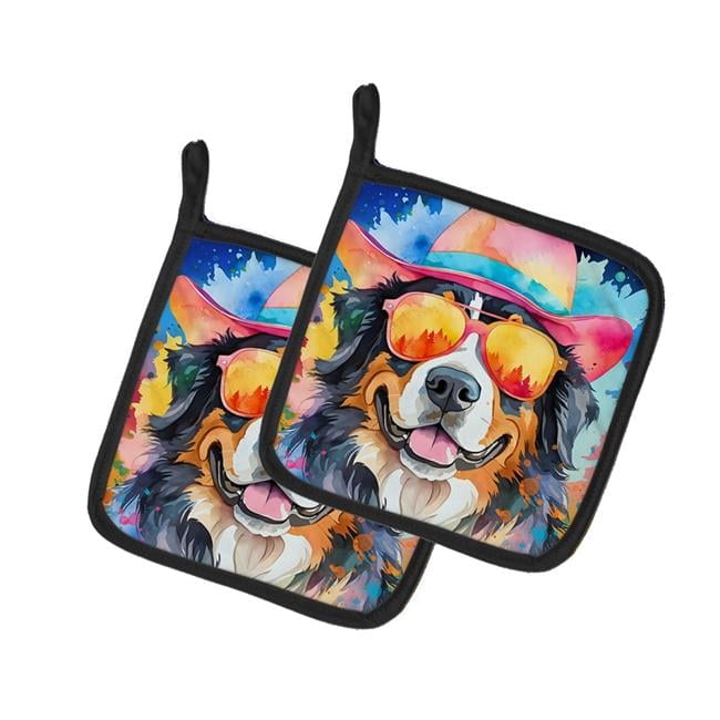 Bernese Mountain Dog Hippie Dawg Pair of Pot Holders 7.5 in x 7.5 in - Walmart.com
