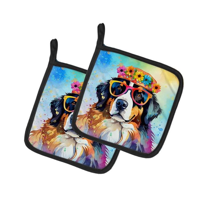 Bernese Mountain Dog Hippie Dawg Pair of Pot Holders 7.5 in x 7.5 in - Walmart.com