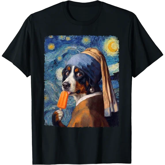 Bernese Mountain Dog Ice Pop Pearl Earring The Starry Night T-Shirt ...