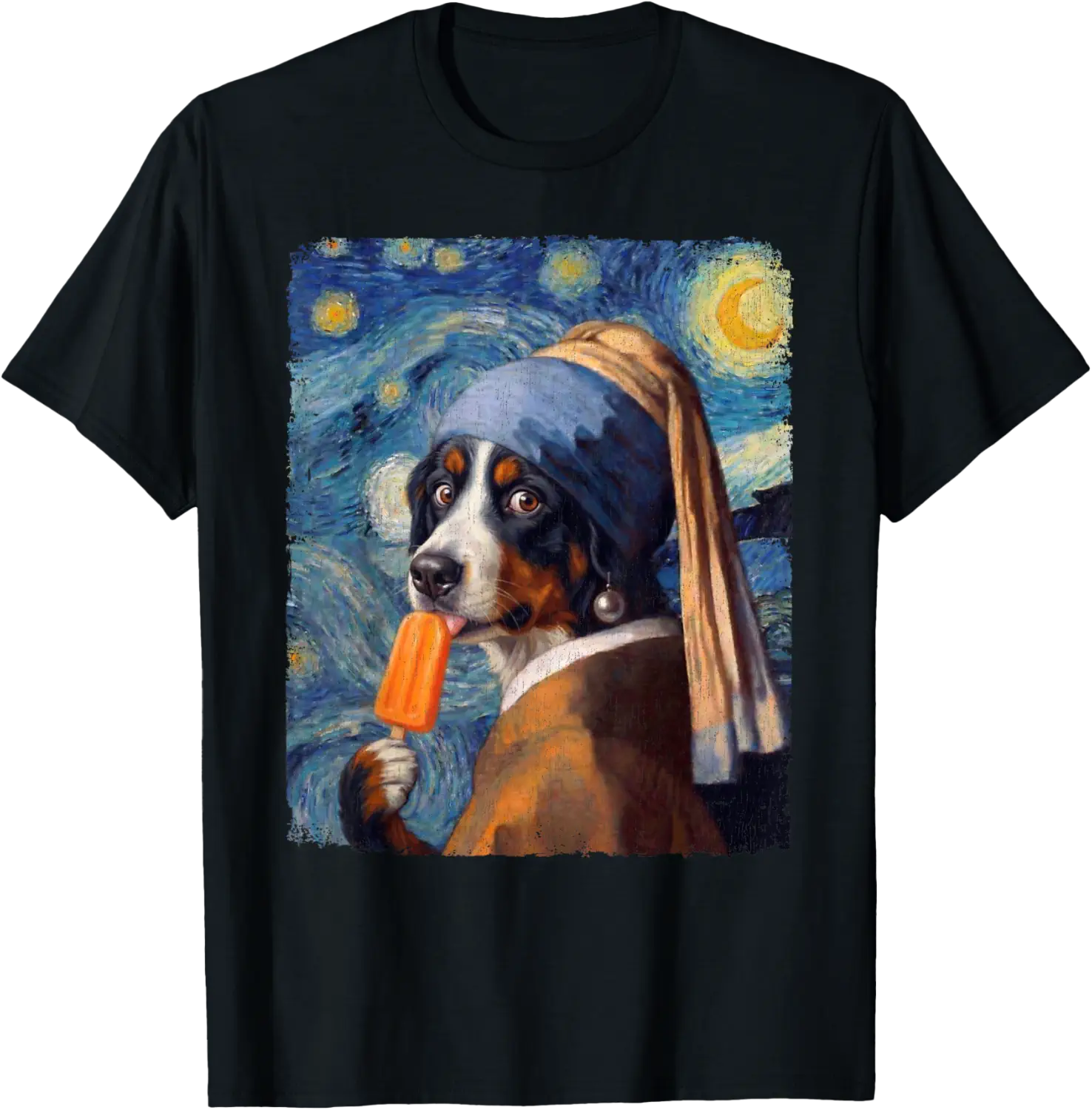 Bernese Mountain Dog Ice Pop Pearl Earring The Starry Night T-Shirt ...