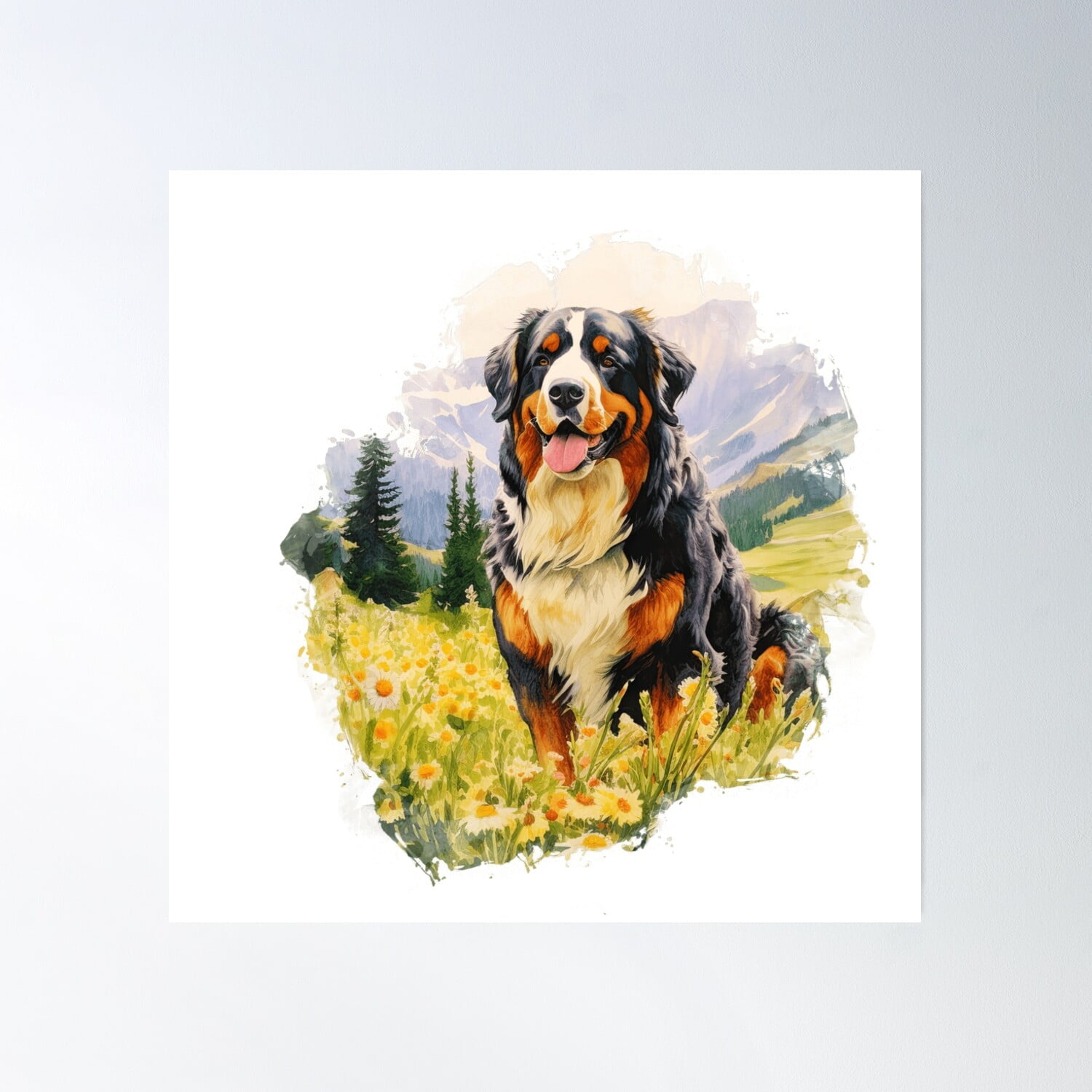 Bernese Mountain Dog In A Field Of Daisies Poster Wall Art, Modern Wall ...