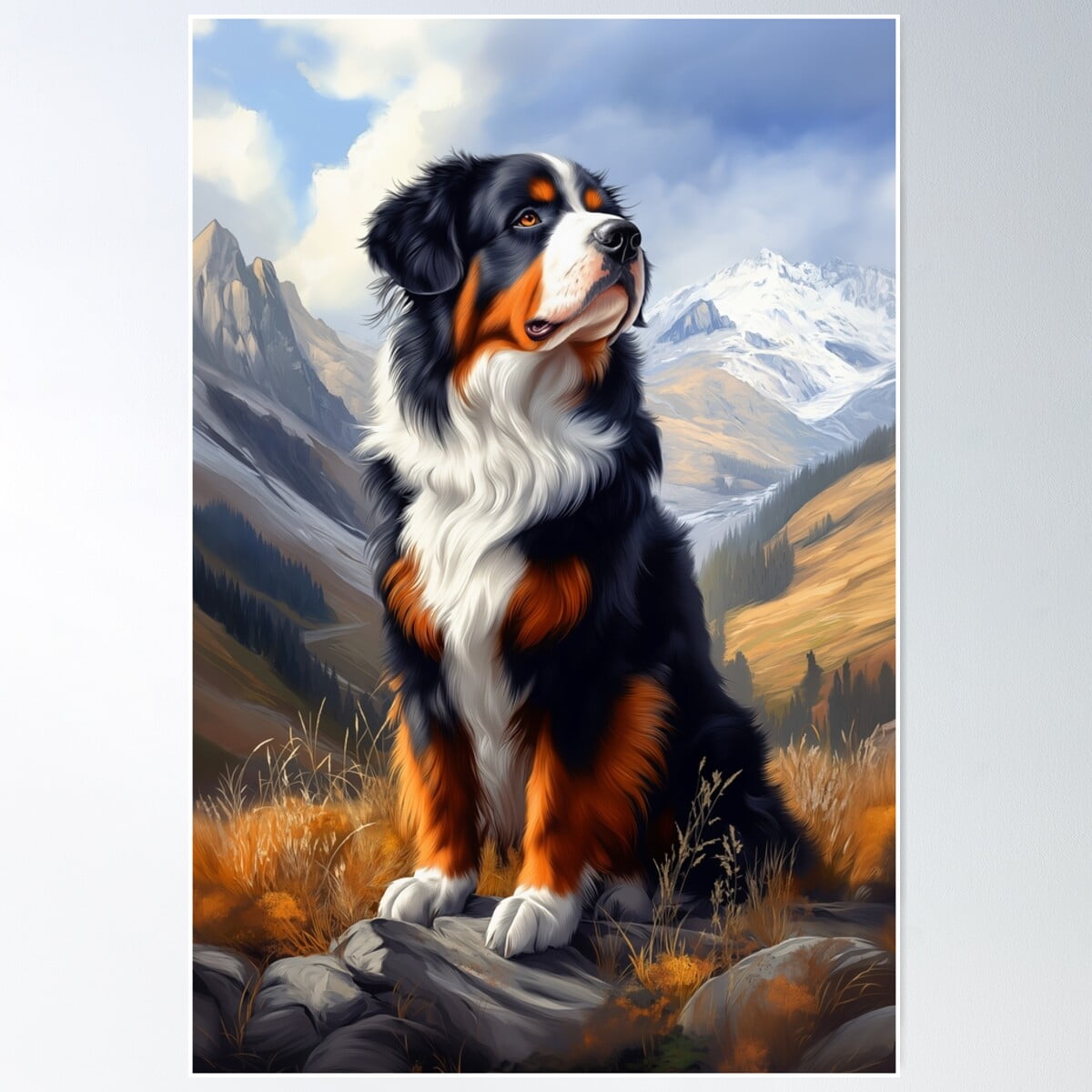 Bernese Mountain Dog In Mountains Poster Wall Art, Modern Wall Decor ...