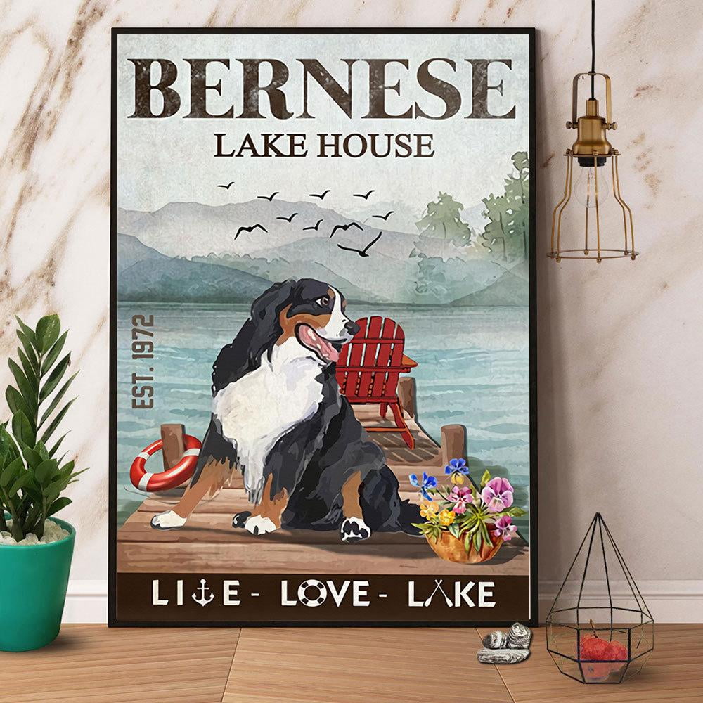 Bernese Mountain Dog Lake House Like Love Lake Satin Poster Wall Art Decor 24 x 36 Inch Poster ...