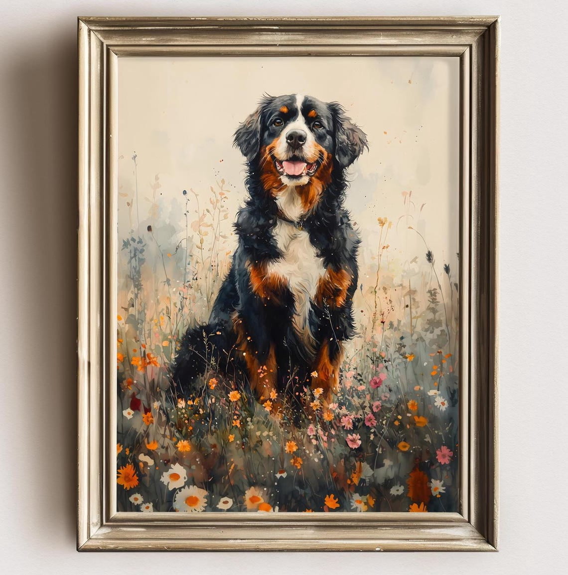 Bernese Mountain Dog Moody Dark Wildflower Print Vintage Wildflower ...