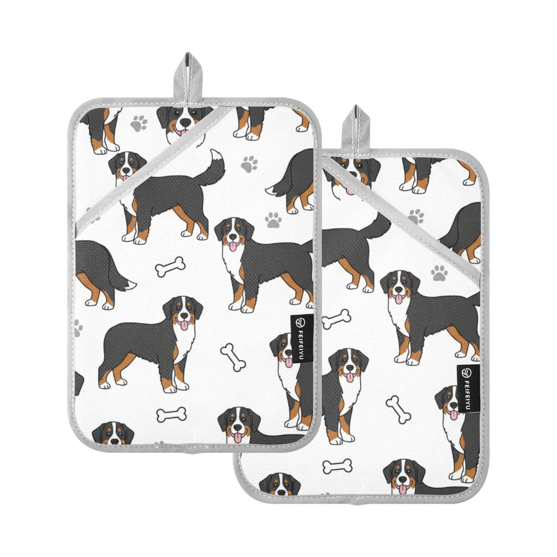 Bernese Mountain Dog Pattern Pot Holder Set 2 Piece Non-Slip Oven Hot ...