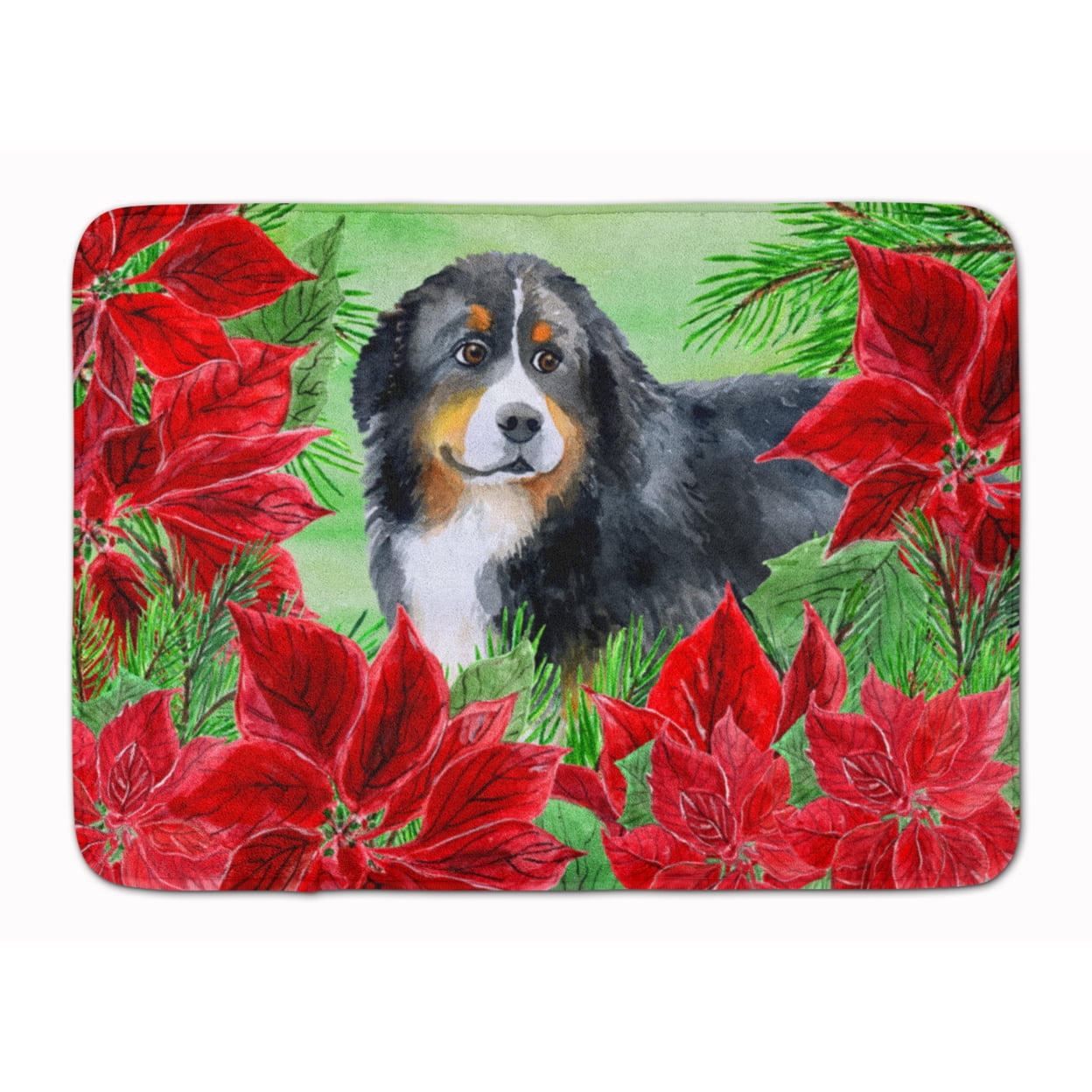 Bernese Mountain Dog Poinsettas Machine Washable Memory Foam Mat ...