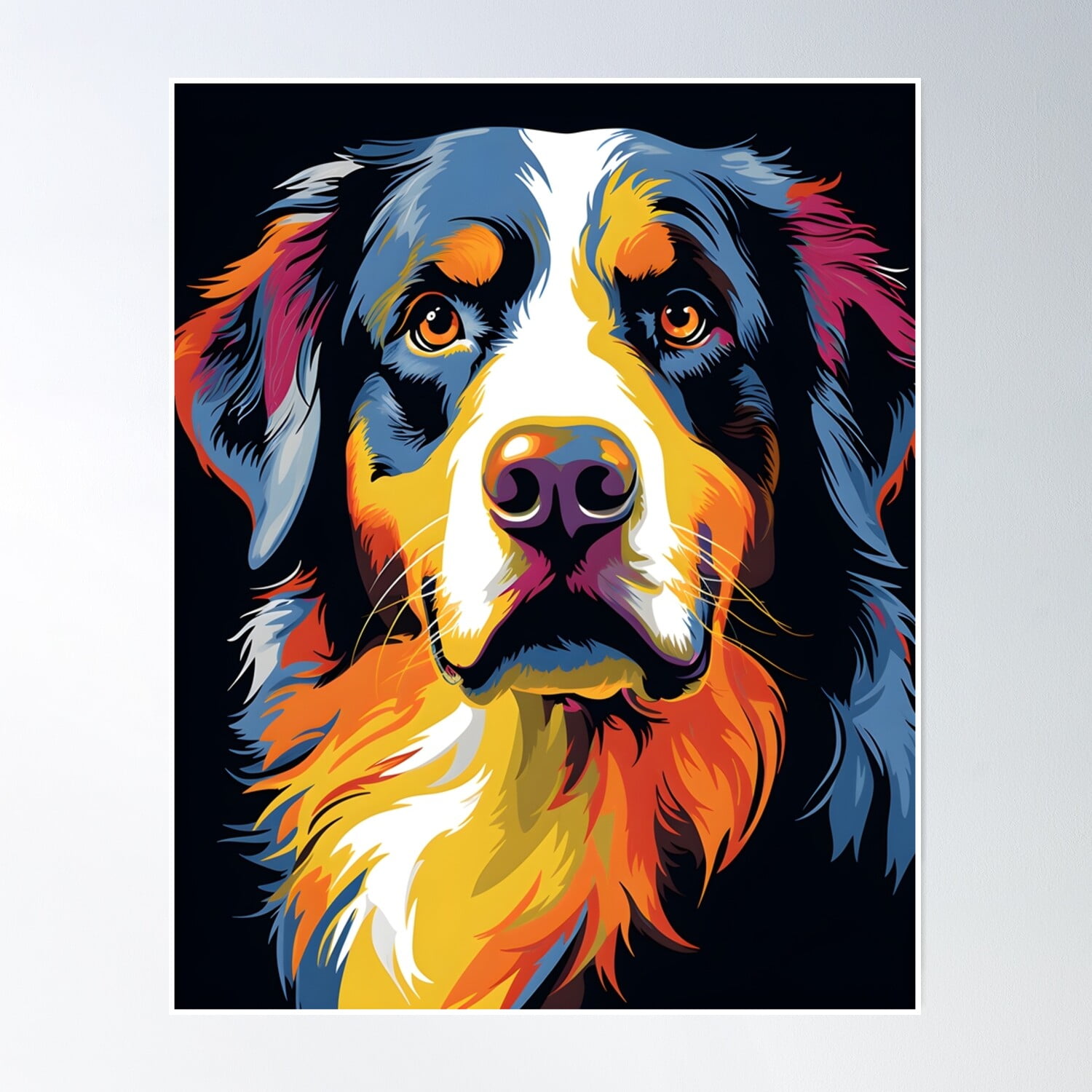 Bernese Mountain Dog Portrait Art. Animal Colorful. Animal Throw Pillow Poster Wall Art, Modern ...