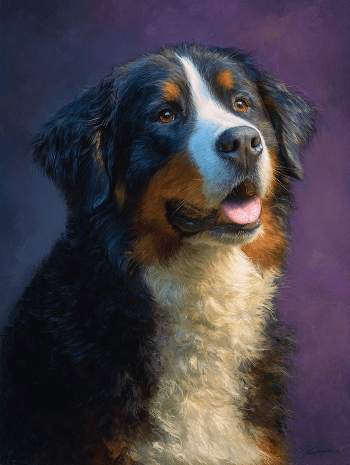 Bernese Mountain Dog Portrait Oil Canvas Print, Pet Wall Art for Living ...