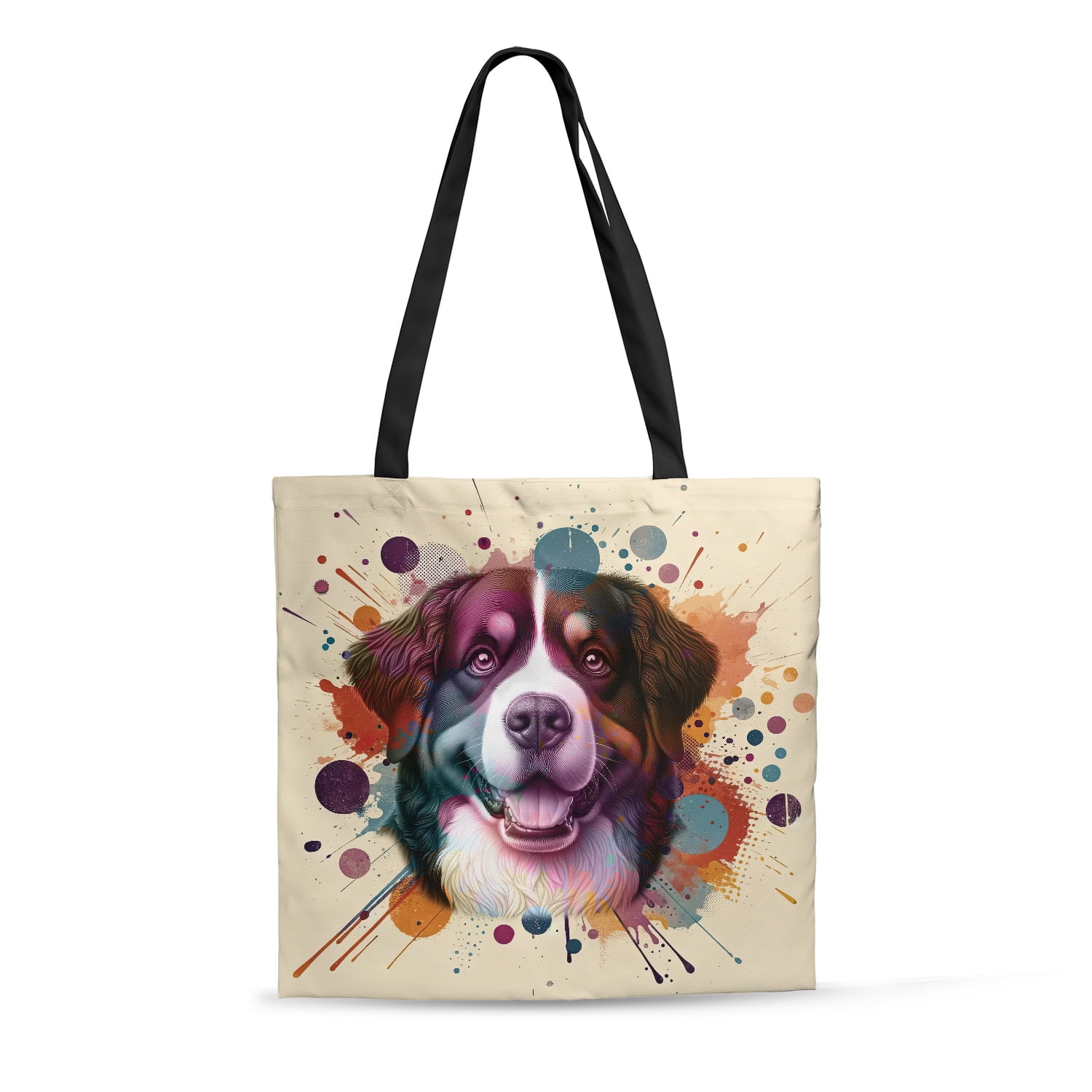 Bernese Mountain Dog Portrait Watercolor Vintage Retro Styles All Over Print 3D Canvas Tote Bag ...
